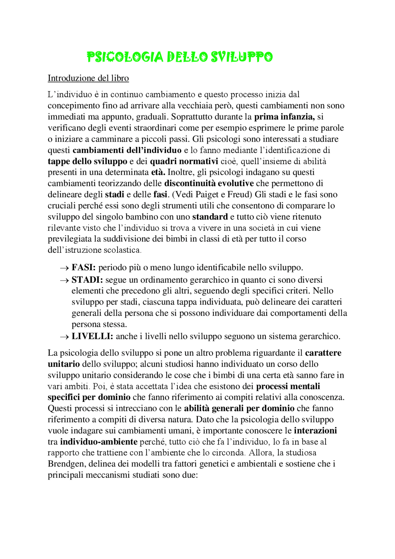 Psicologia Dello Sviluppo Appunti Di Psicologia Dello Sviluppo