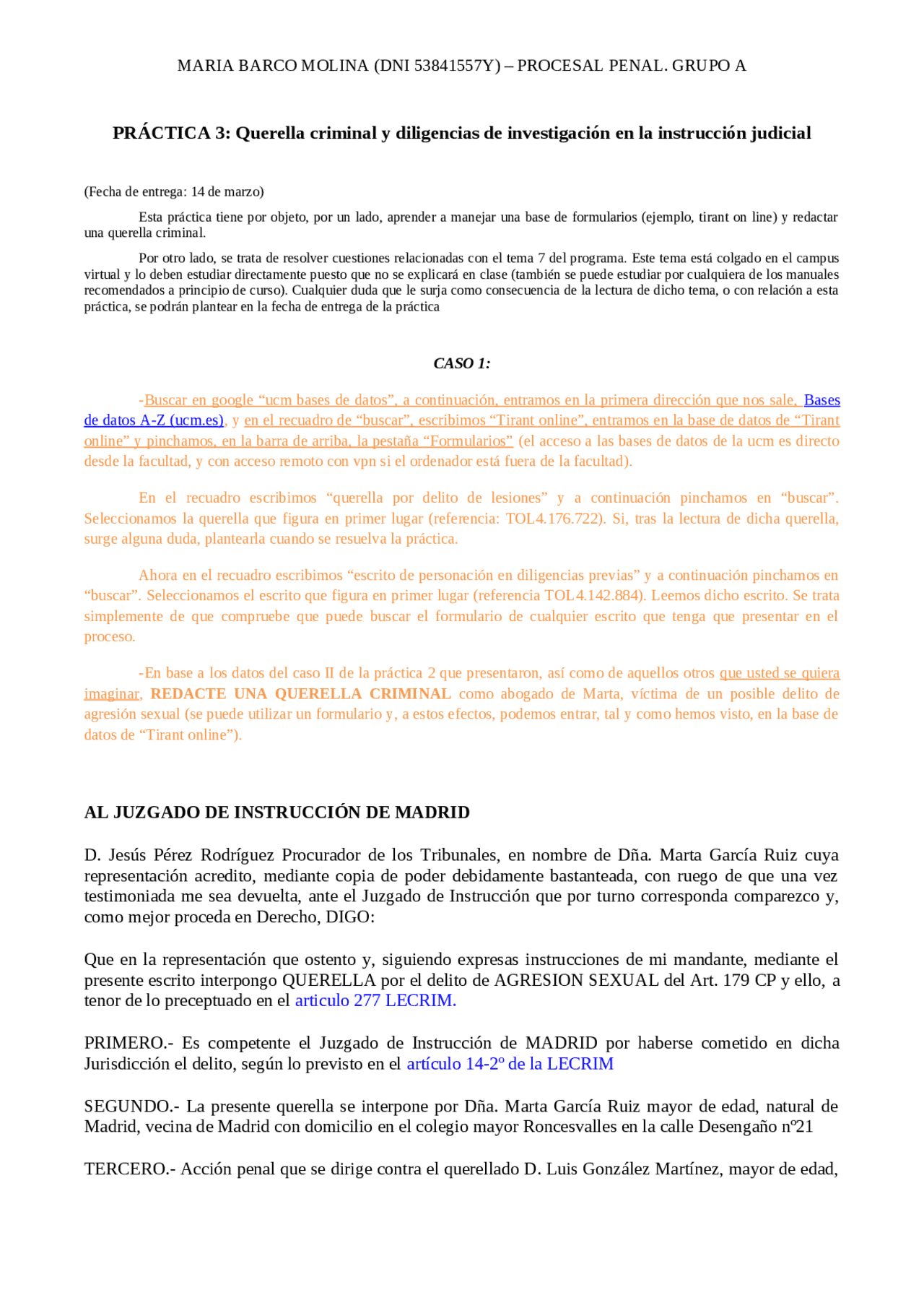 Practica 3 Derecho Procesal Penal Ejercicios De Derecho Procesal