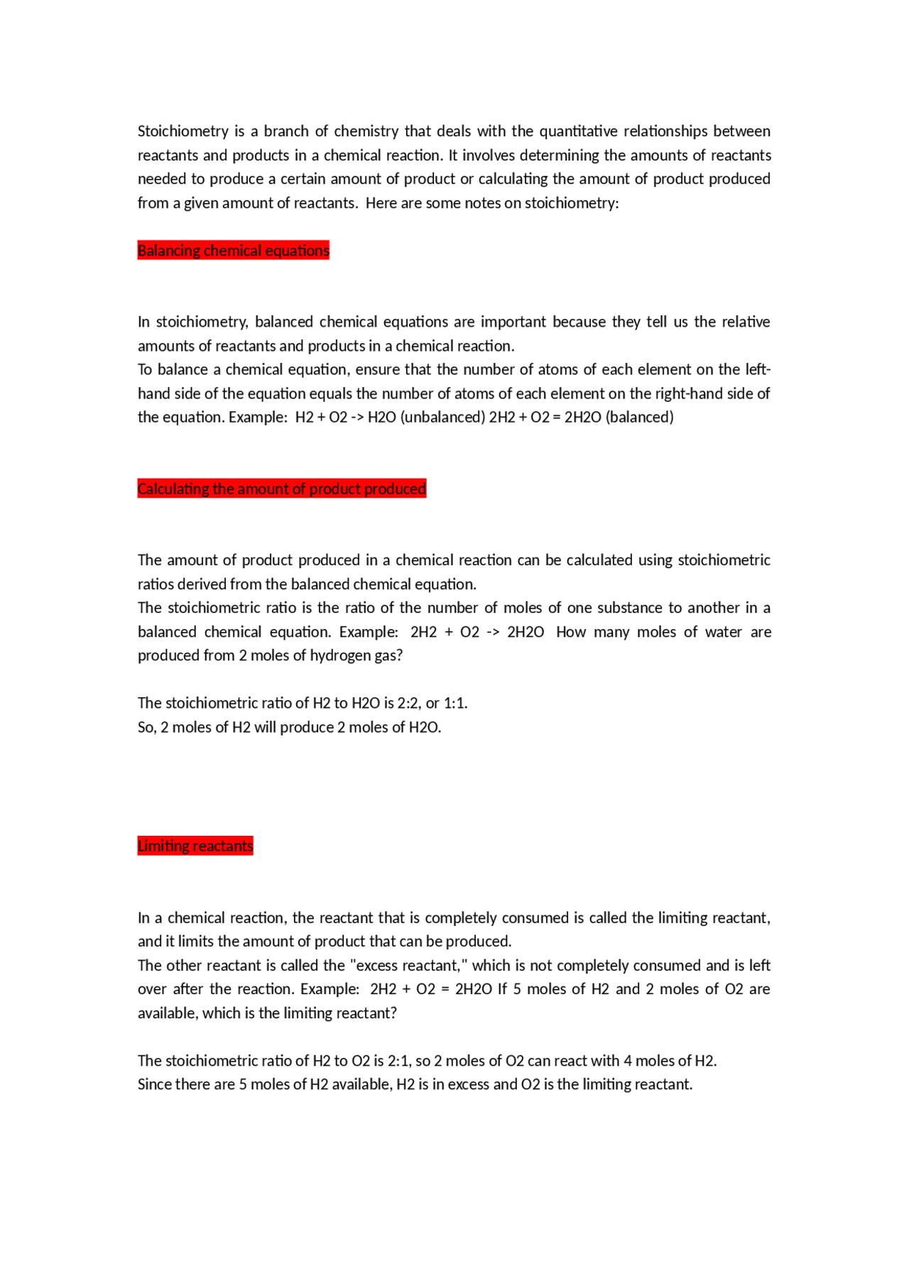 Study of Stoichiometry | Lecture notes Chemistry | Docsity