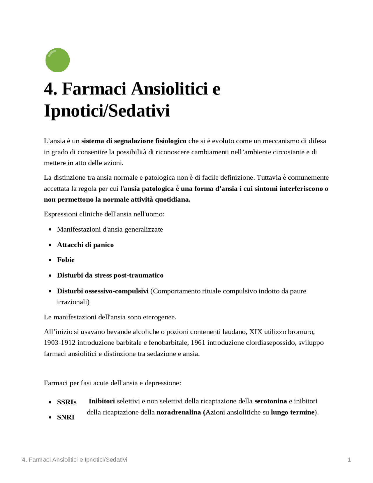 Farmaci Ansiolitici e Ipnotici/Sedativi | Appunti di Farmacologia | Docsity