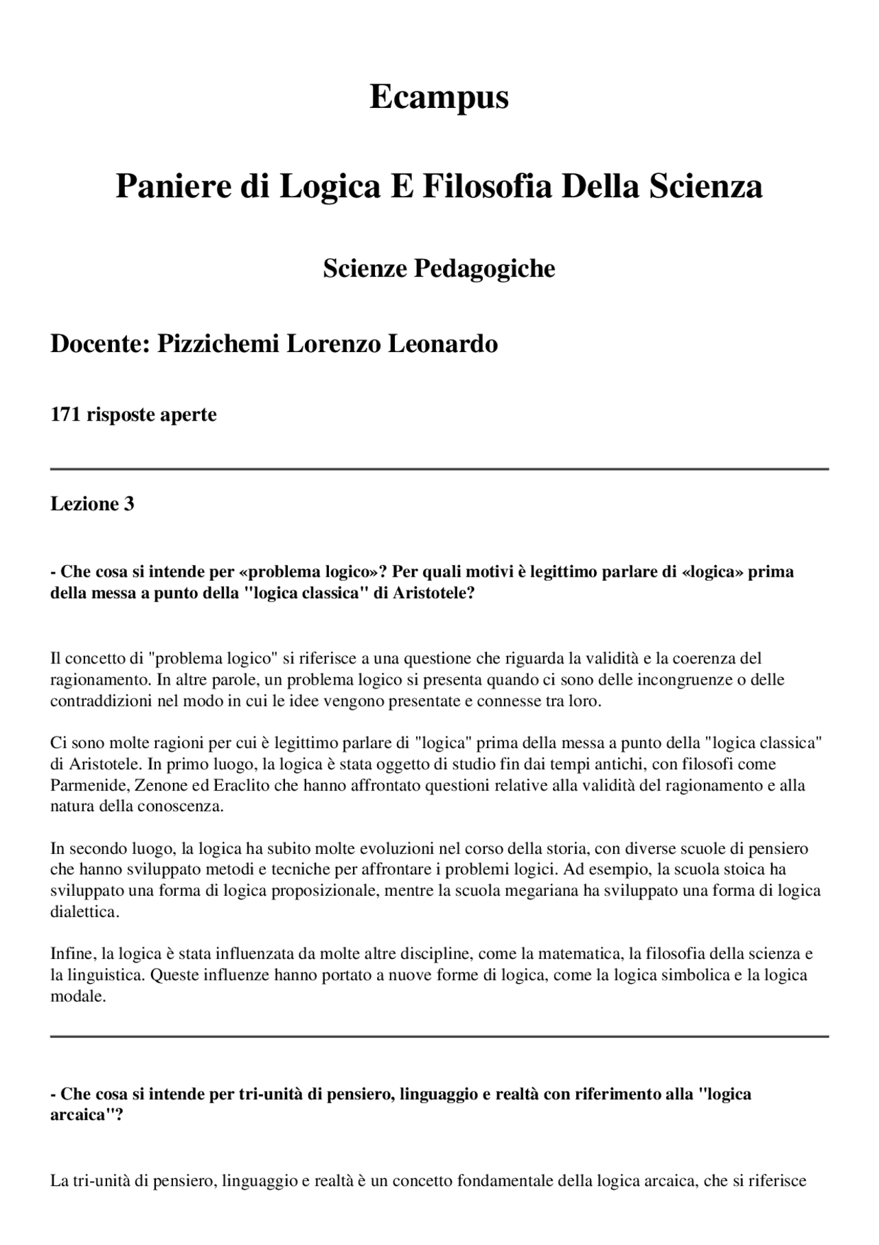 Logica E Filosofia Della Scienza - 171 domande aperte con risposta | Panieri di Filosofia della ...
