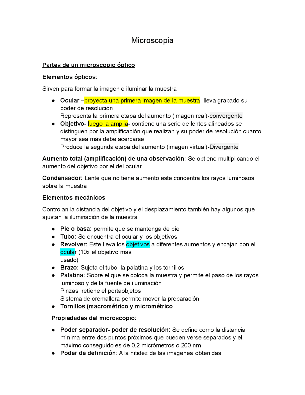 Fundamentos Básicos De La Microscopia Apuntes De Biología Docsity