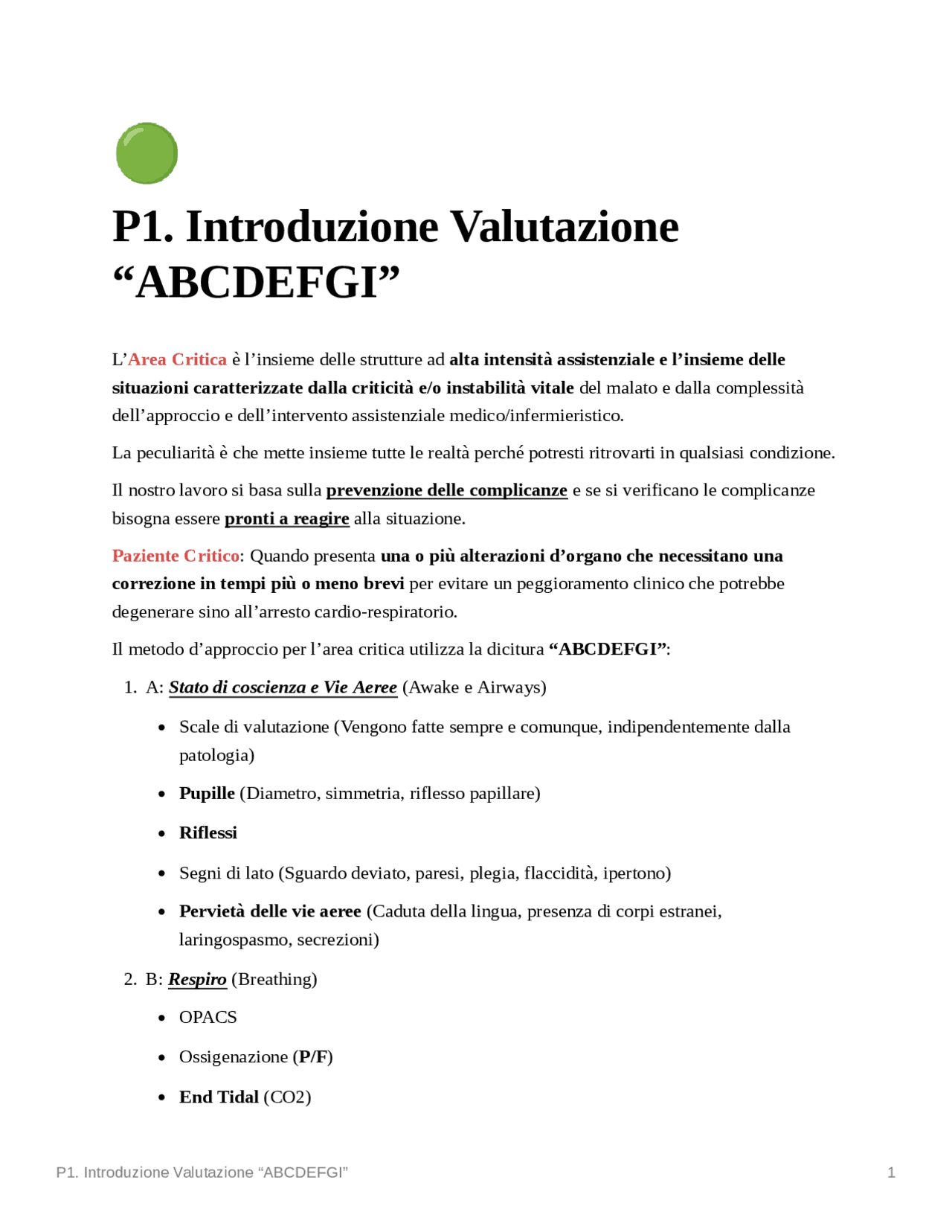 Valutazione "ABCDEFGI" | Appunti di Infermieristica | Docsity