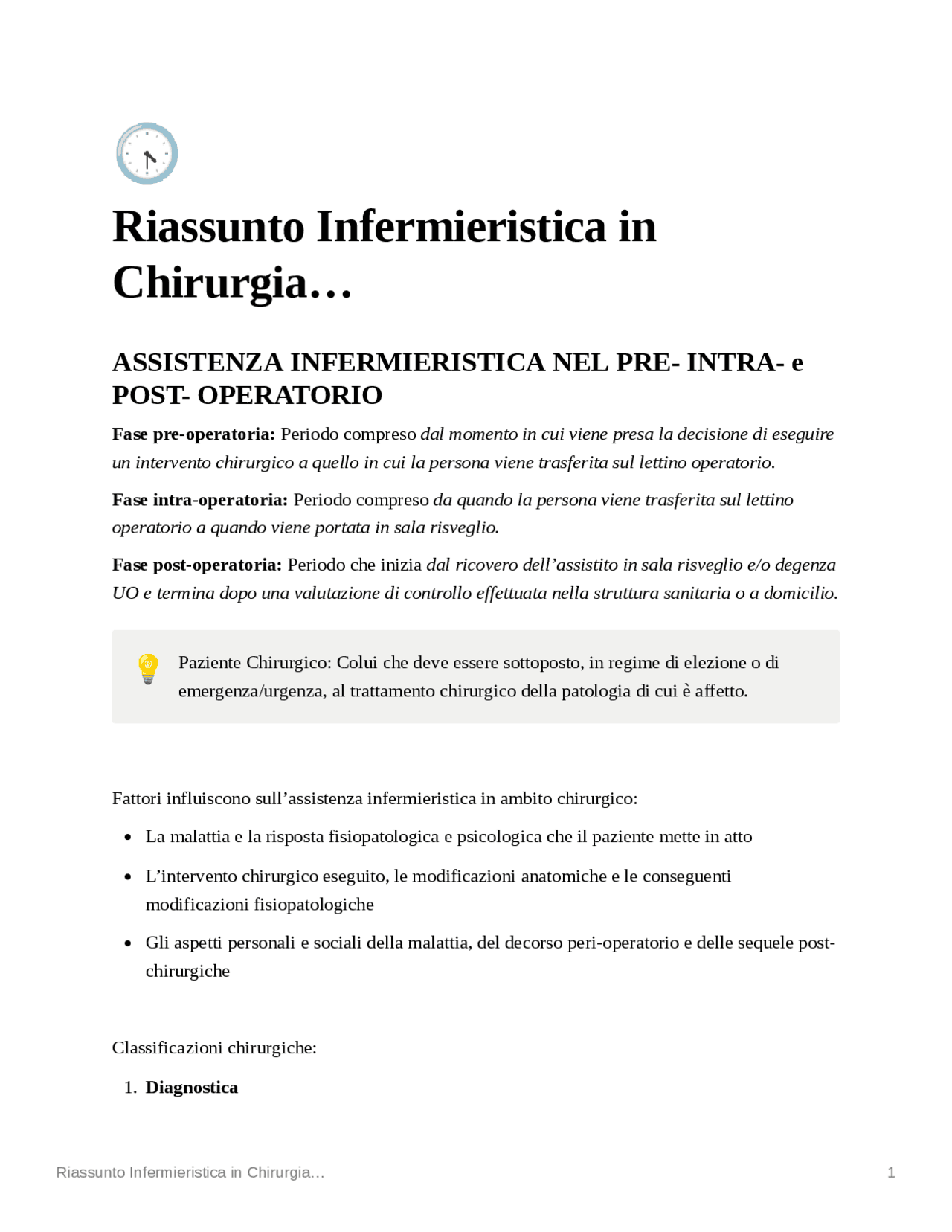 Riassunto di Infermieristica in Chirurgia | Appunti di Chirurgia Generale | Docsity