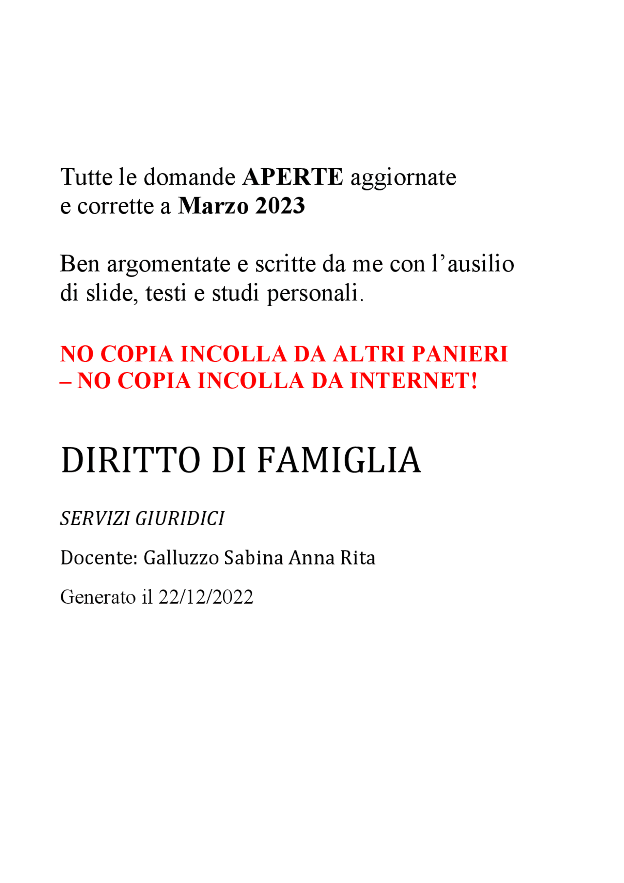 Aperte 2023 DIRITTO DI FAMIGLIA Galluzzo Sabina Anna Rita Servizi ...