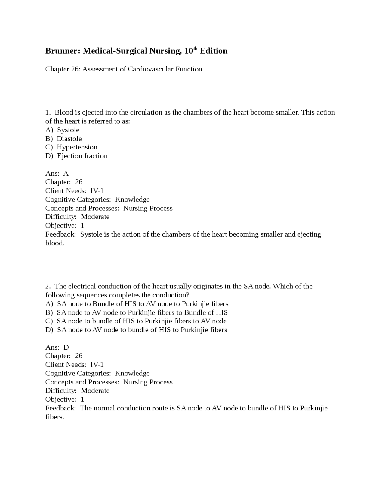 NURS:341 Chapter 26- Assessment of Cardiovascular Function | Exams ...