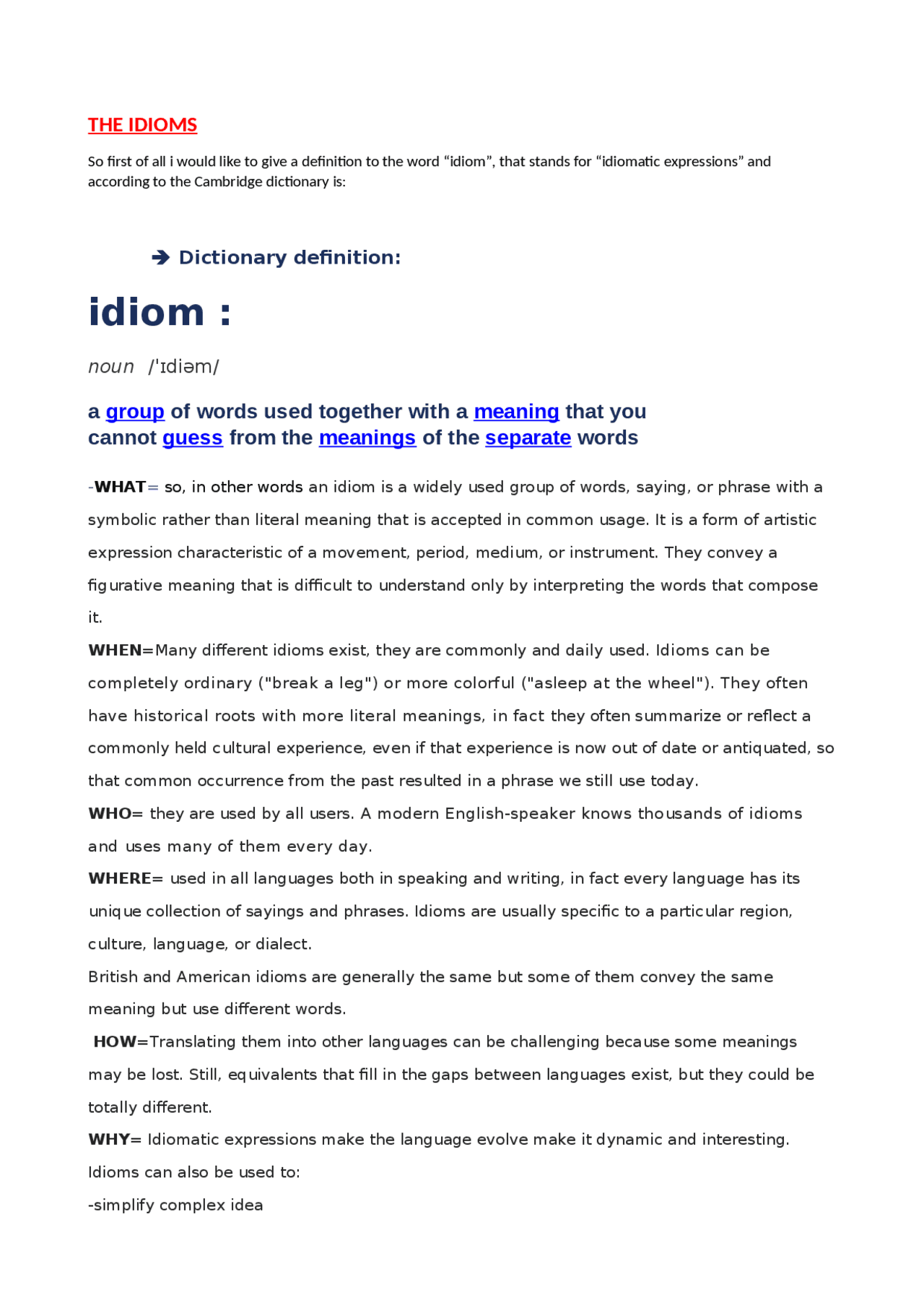 Ricerca Sugli Idioms In Inglese Guide Progetti E Ricerche Di Lingua