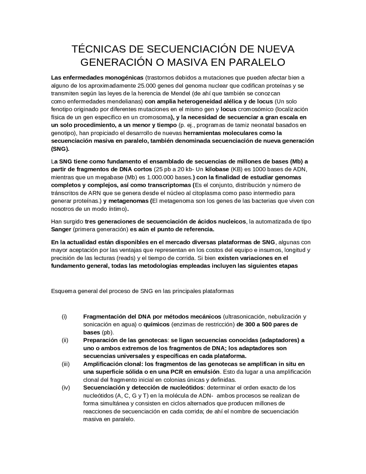 Tecnicas de secuenciación de nueva generación | Esquemas y mapas conceptuales de Genética | Docsity