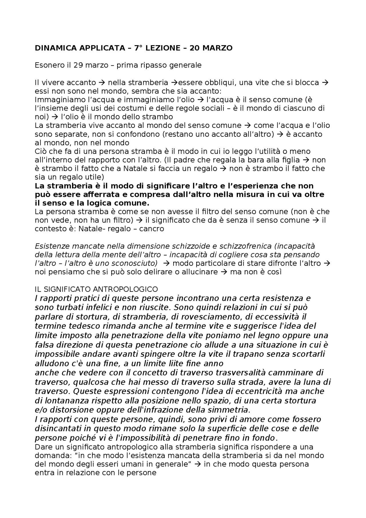 SETTIMA LEZIONE DI PSICOLOGIA DINAMICA APPLICATA | Appunti di Psicologia Dinamica | Docsity