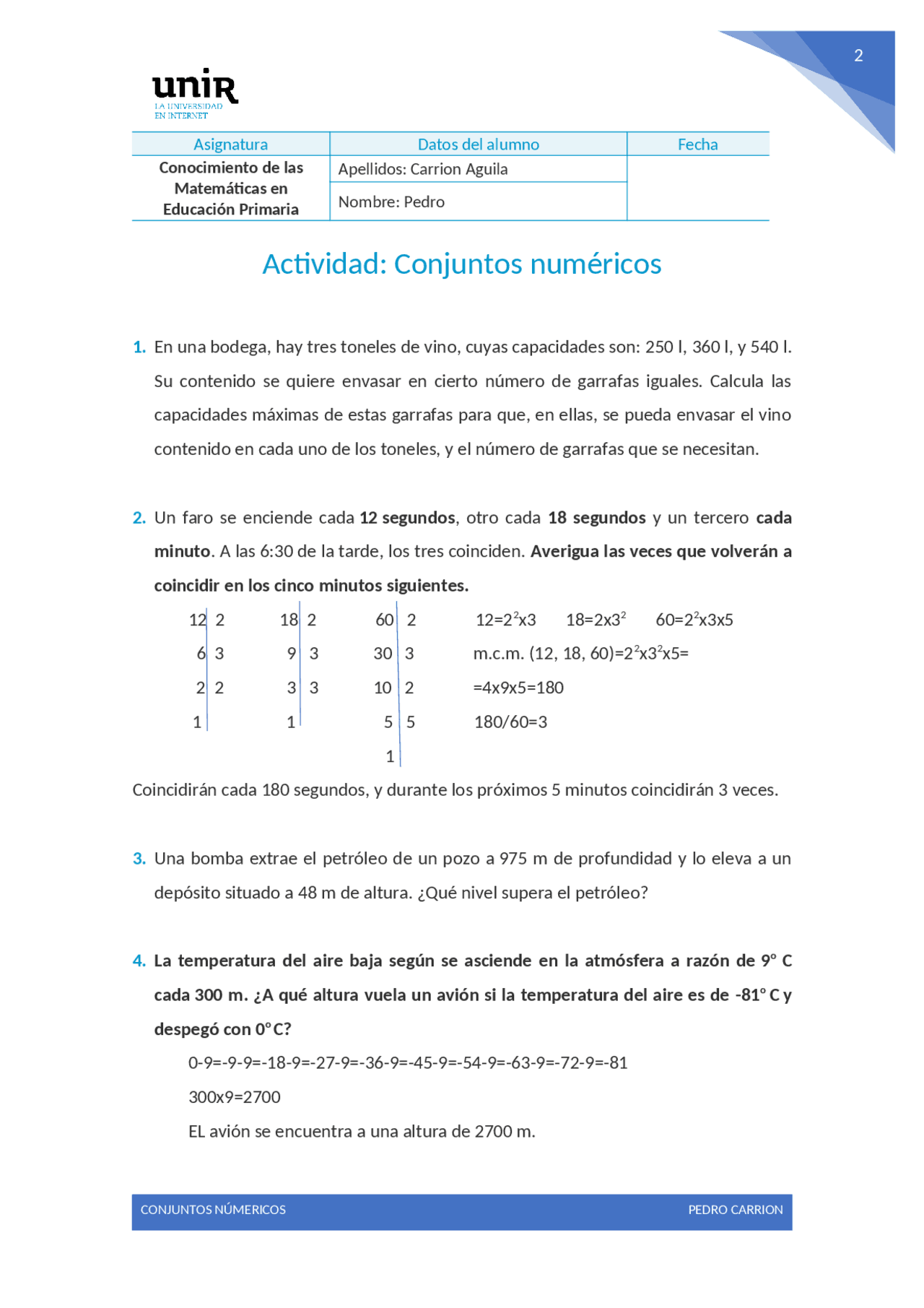 Conjuntos Numéricoss Ejercicios De Matemáticas Docsity