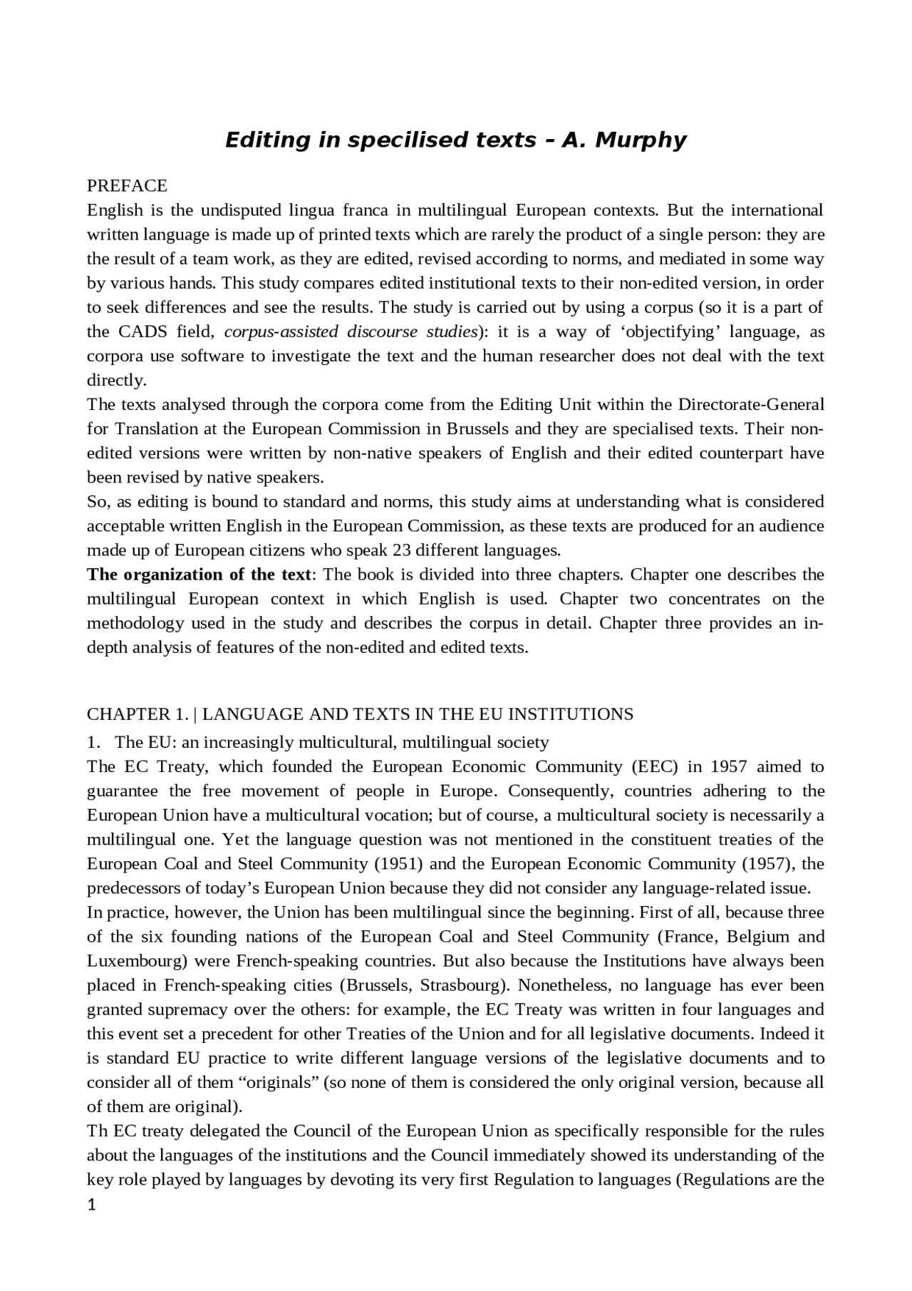 Editing In Specialized Texts Dispense Di Lingua Inglese Docsity