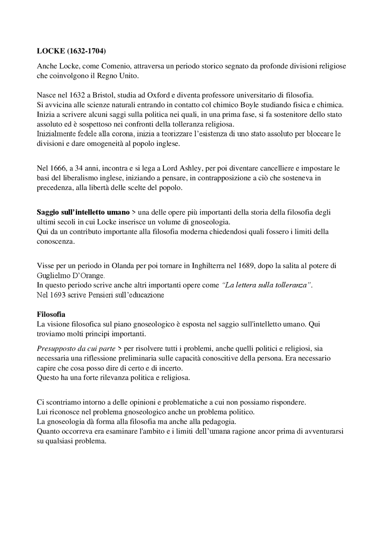 Dispensa Locke storia della pedagogia | Dispense di Storia Della ...