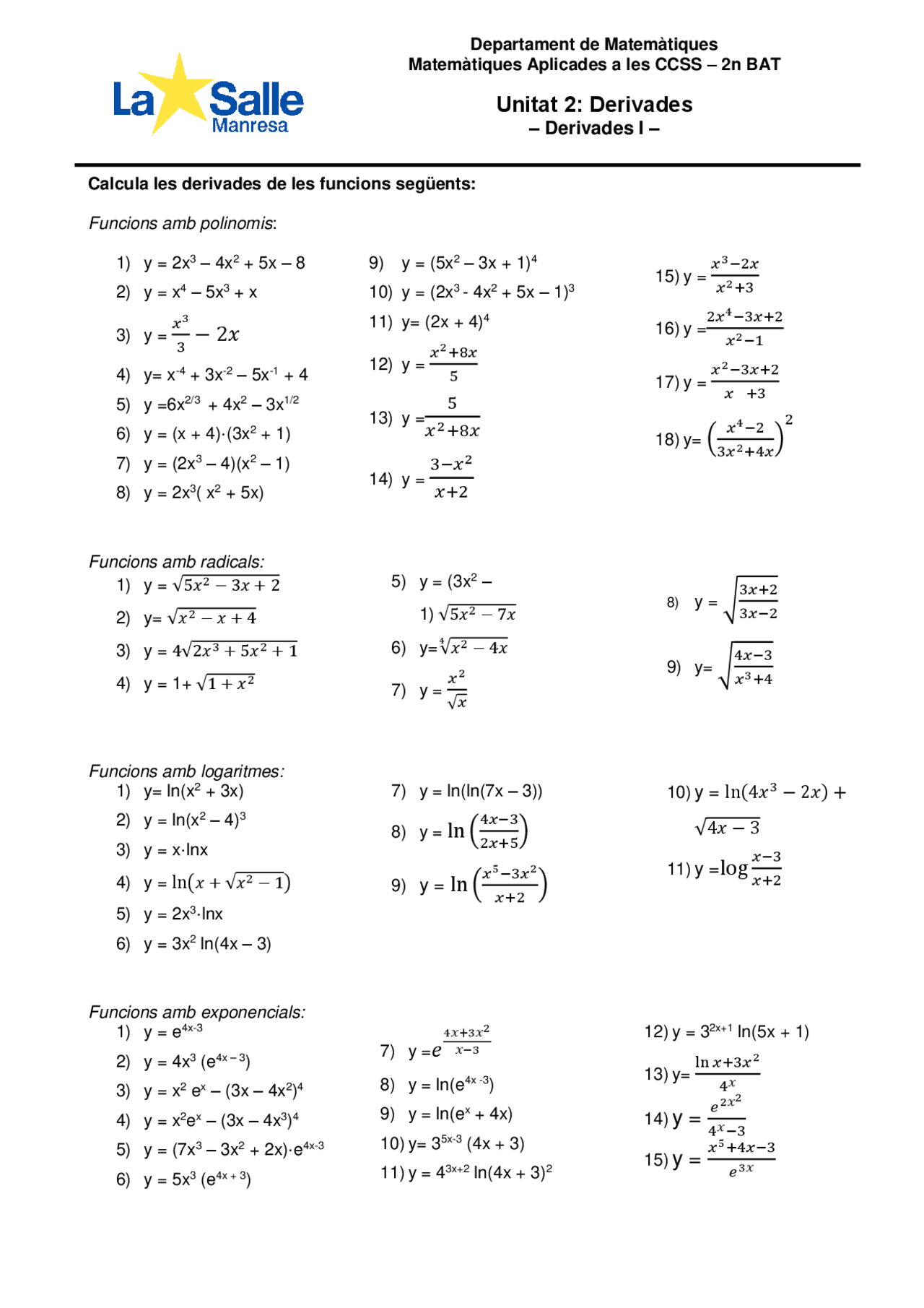 Exercicis Resolts Daplicacions De Les Derivades Ejercicios De