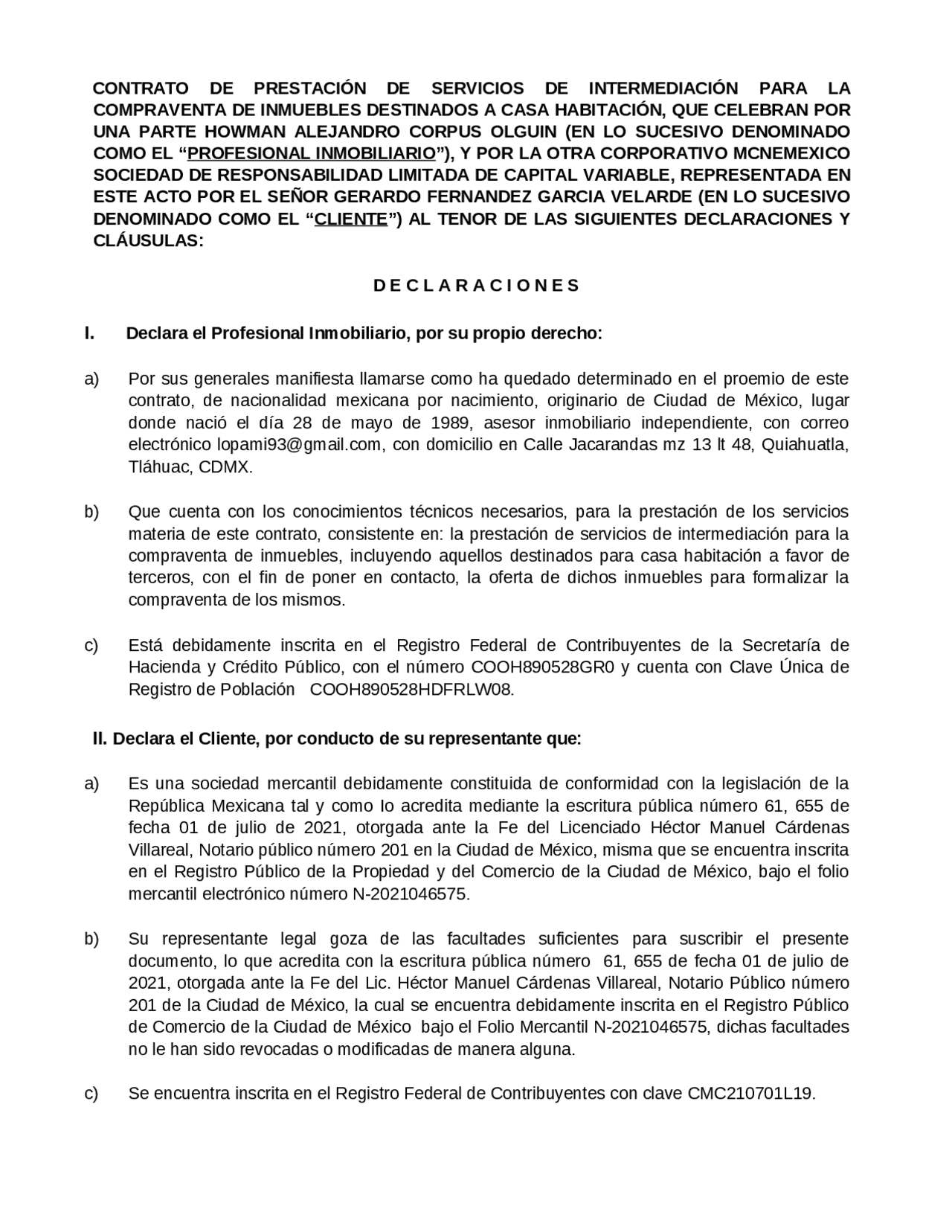 Contrato de Servicios Inmobiliarios | Ejercicios de Derecho | Docsity