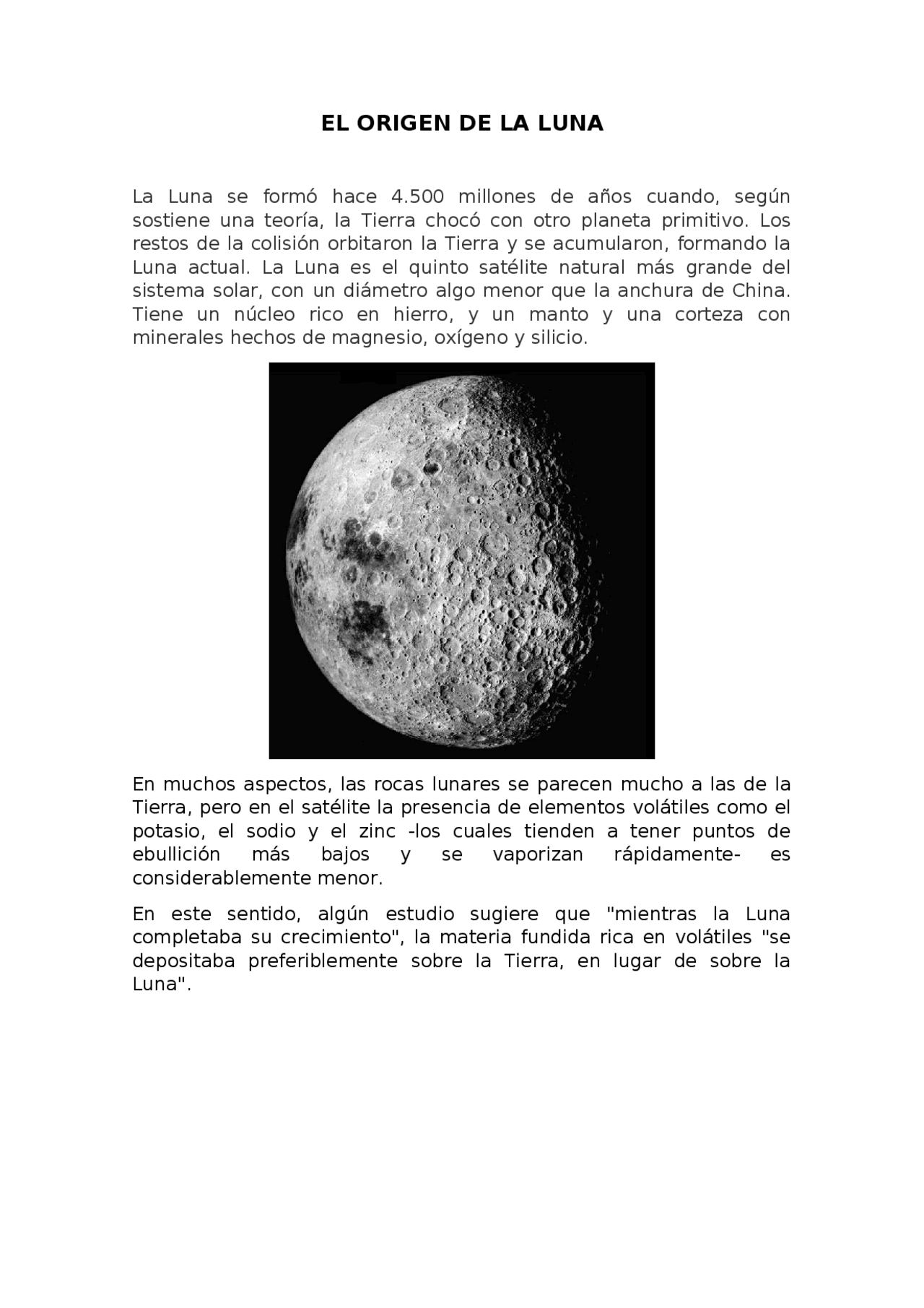 El origen de la luna | Resúmenes de Biología | Docsity