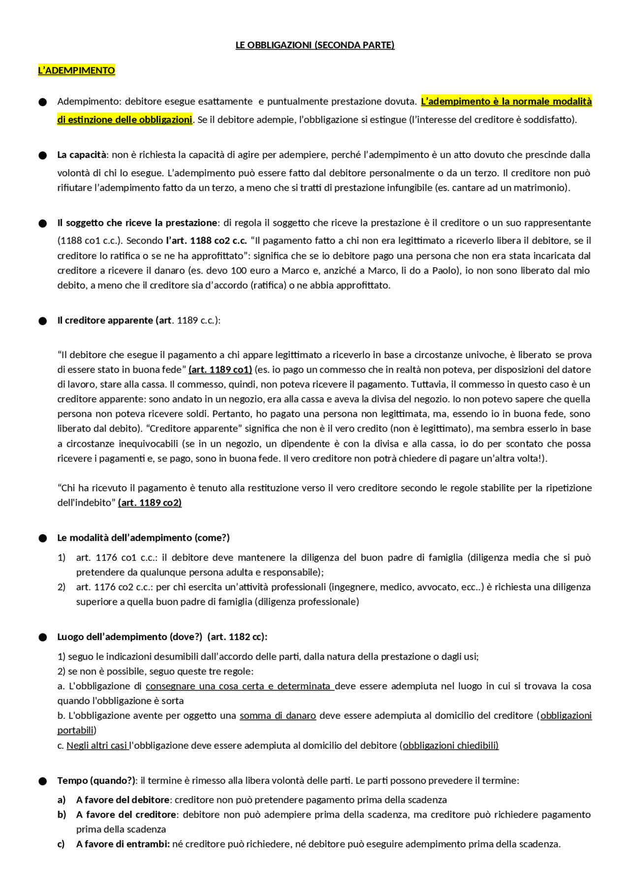 Le Obbligazioni Parte Seconda Appunti Di Diritto Docsity