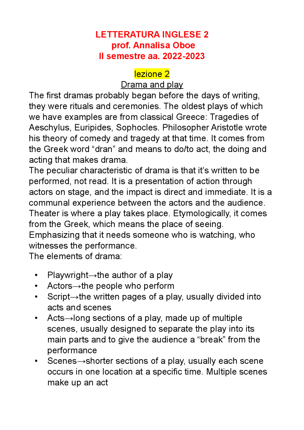 How to read a play, critical questions | Appunti di Letteratura Inglese ...