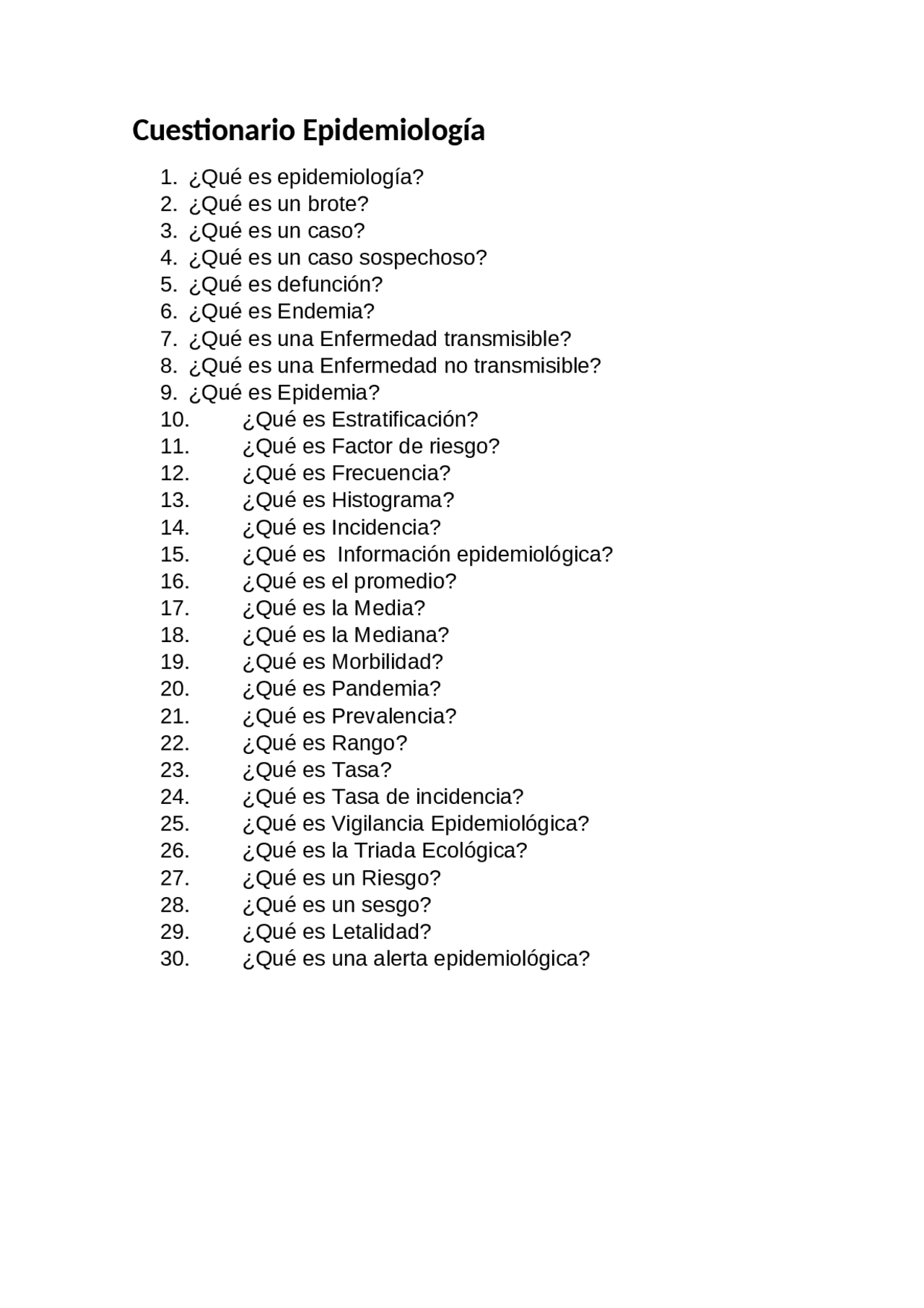 Cuestionario Epidemiología | Ejercicios de Epidemiología | Docsity