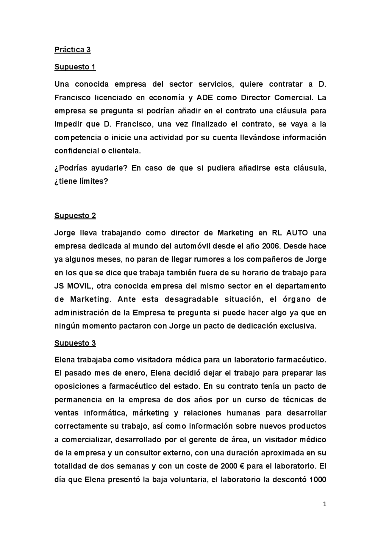 Práctica Derecho Laboral 3 Ejercicios De Derecho Laboral Docsity