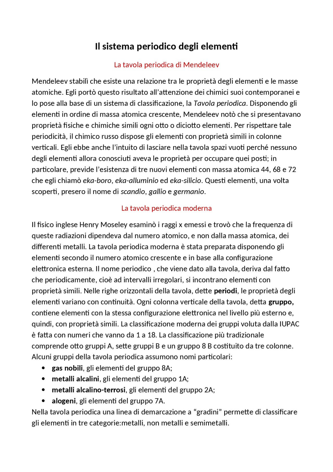Riassunto sul sistema periodico degli elementi e i minerali | Schemi e ...