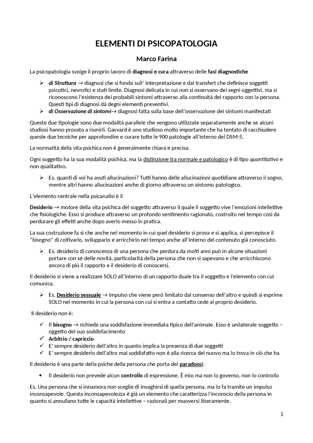 Elementi Di Psicopatologia Appunti Di Psicopatologia Docsity