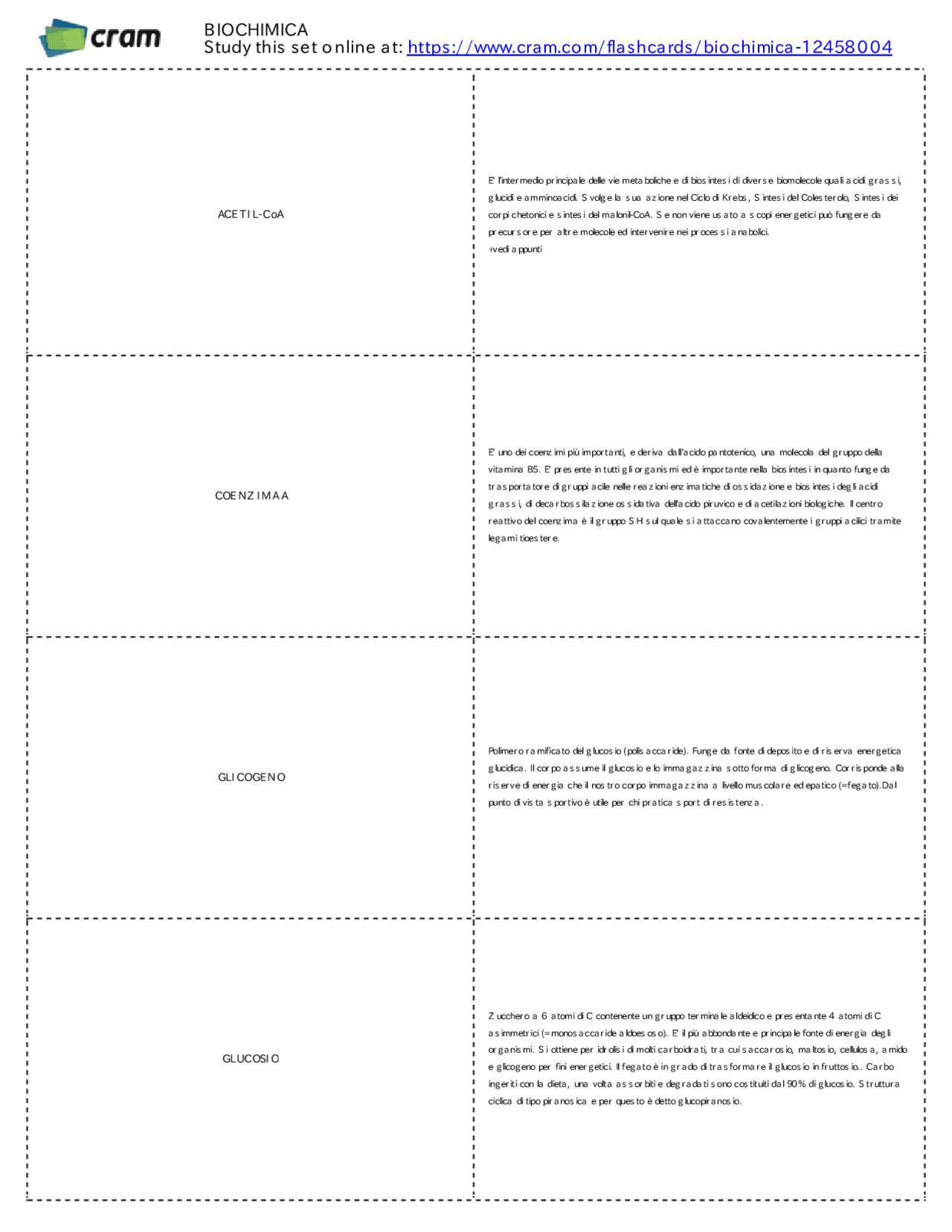 Flashcards Biochimica Formulari Di Biochimica Docsity