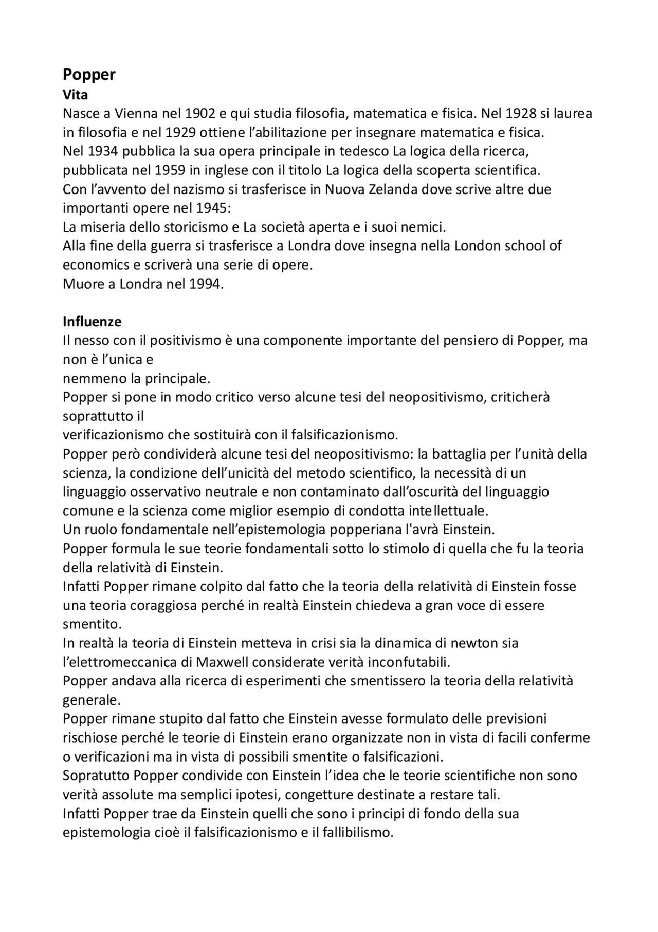 Popper Appunti Di Liceo Classico Sbobinature Di Filosofia Docsity
