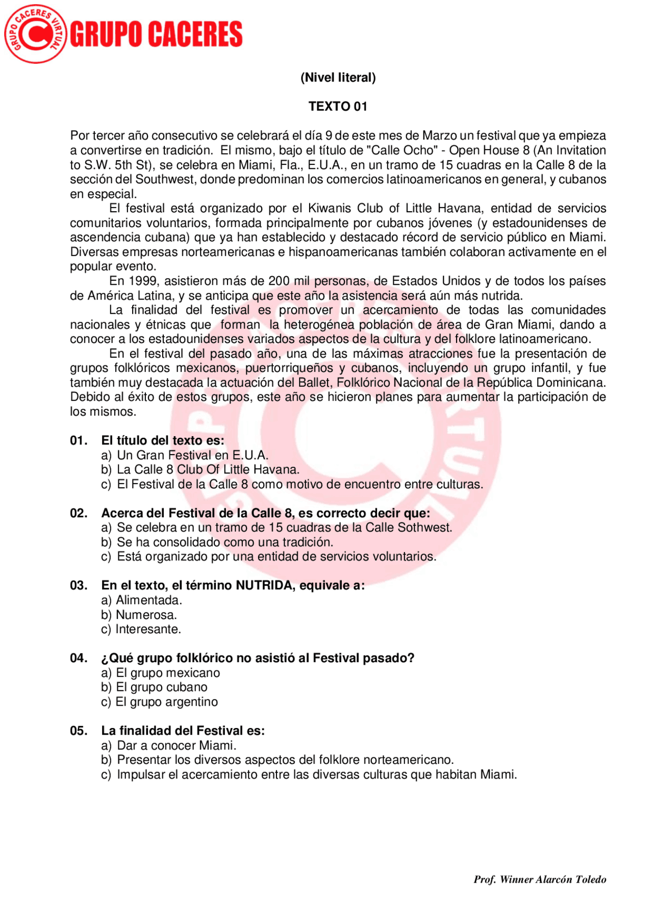 Comprensión Lectora - Repaso 2 | Apuntes de Lengua y Literatura | Docsity