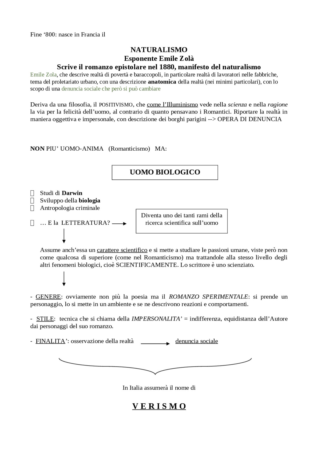 verismo_vs_naturalismo | Schemi e mappe concettuali di Italiano | Docsity