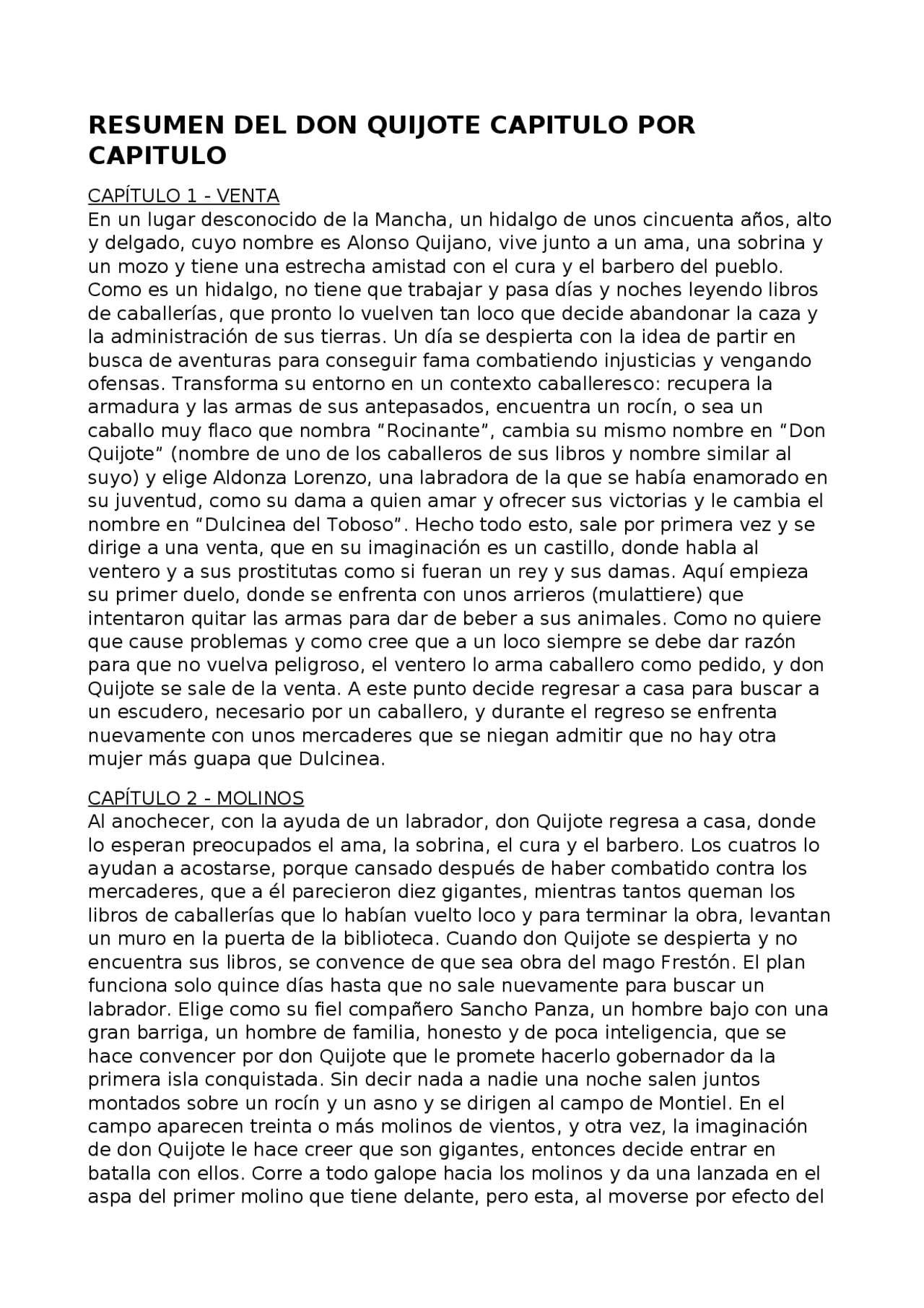 Resumen del Don Quijote capitúlo por capitúlo | Appunti di Spagnolo ...