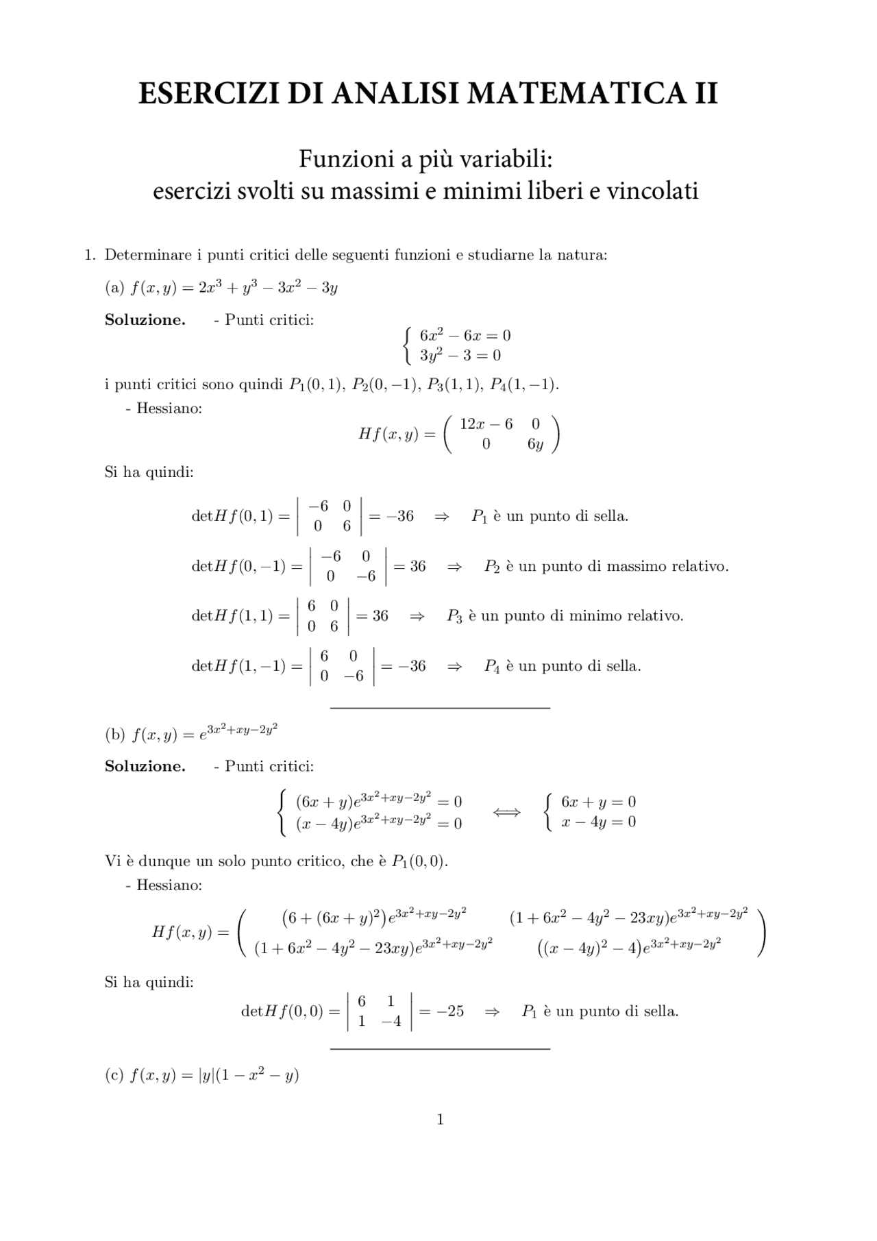 Funzioni a più variabili: esercizi svolti su massimi e minimi liberi e vincolati | Esercizi di ...