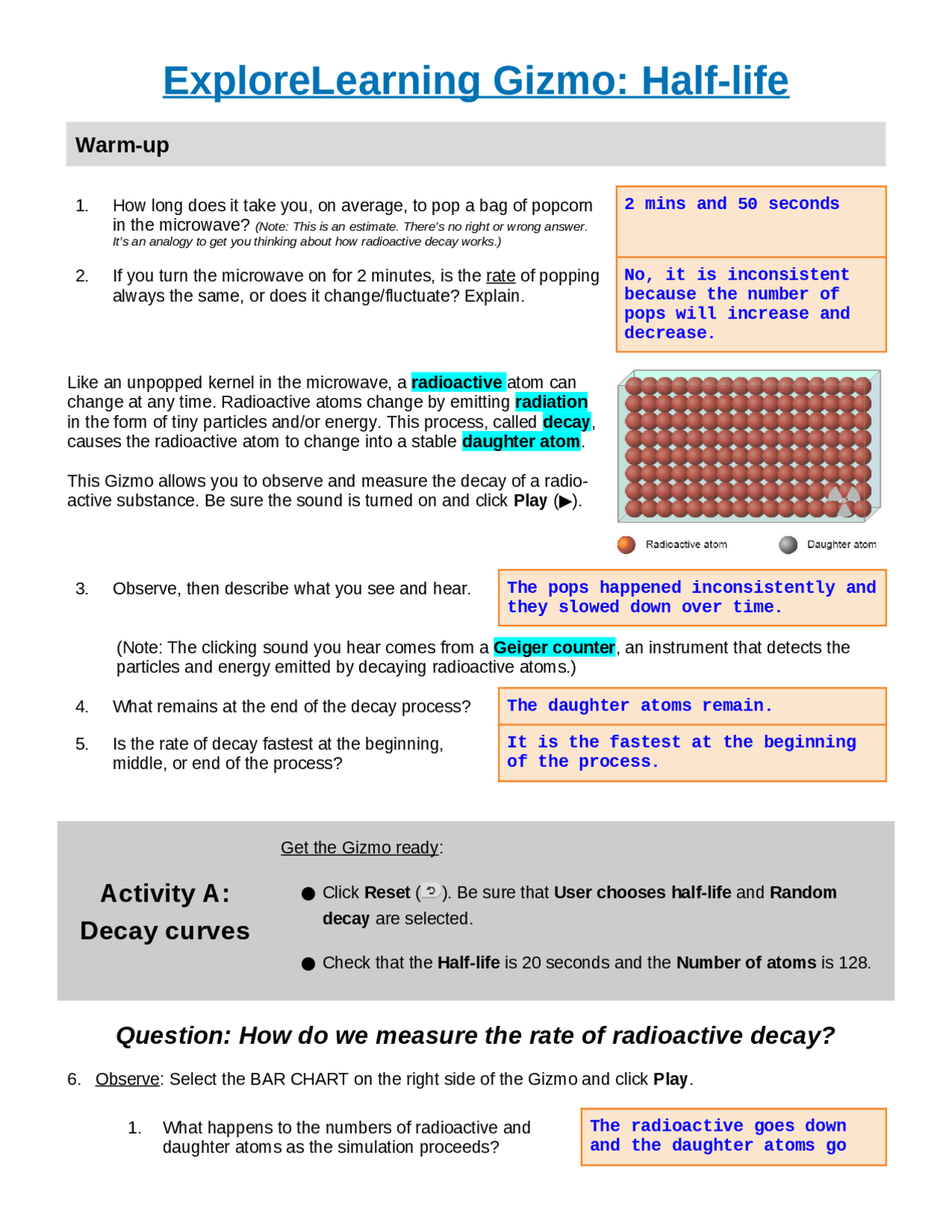 Half-Life Lab Document | Study Guides, Projects, Research Chemistry ...