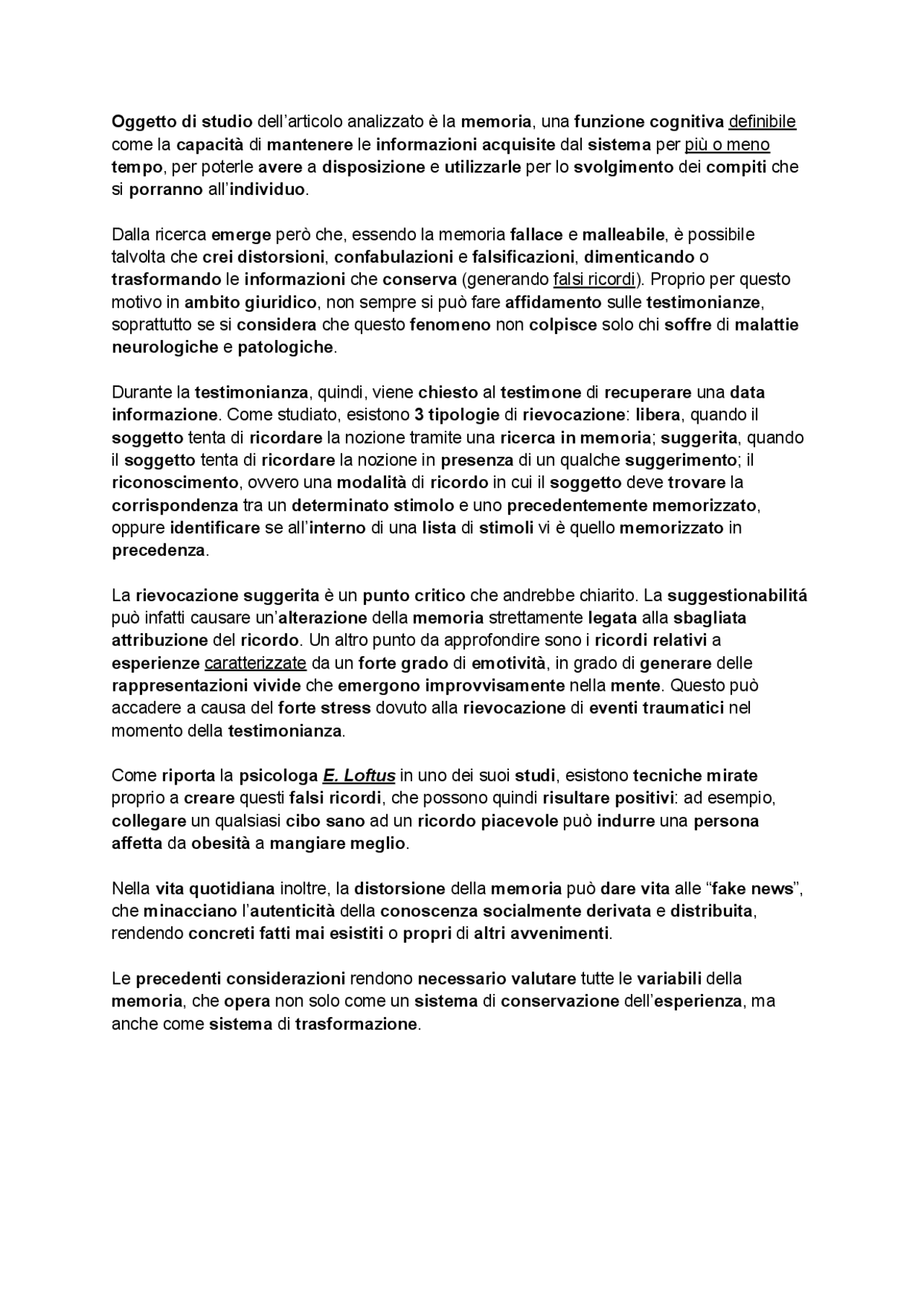 Esempio Riassunto Esperimento Esercizi Di Psicologia Cognitiva Docsity