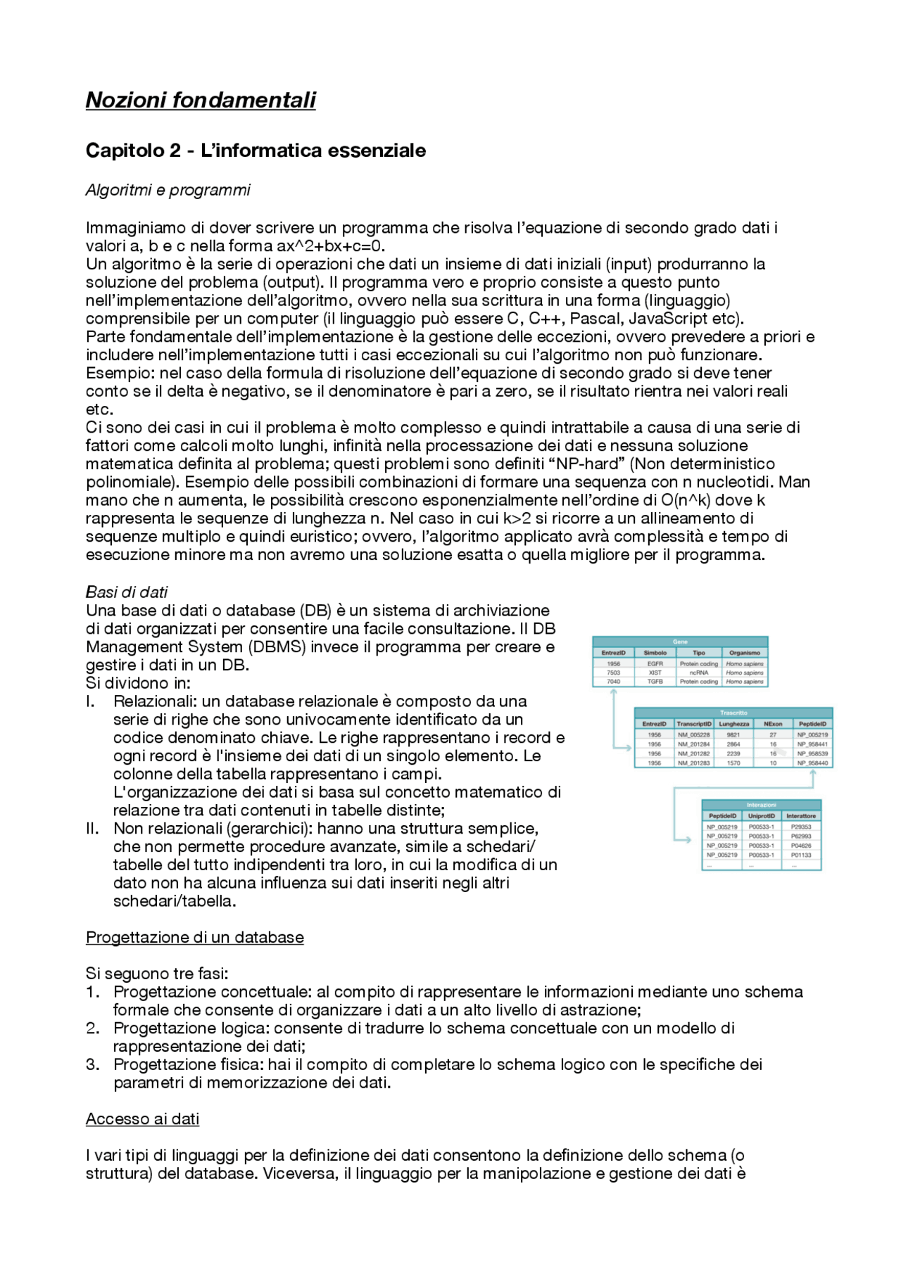 Appunti Bioinformatica Sintesi Del Corso Di Bioinformatica Docsity