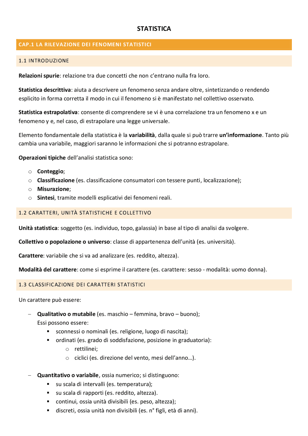 Riassunti Statistica Teoria Appunti Di Statistica Docsity