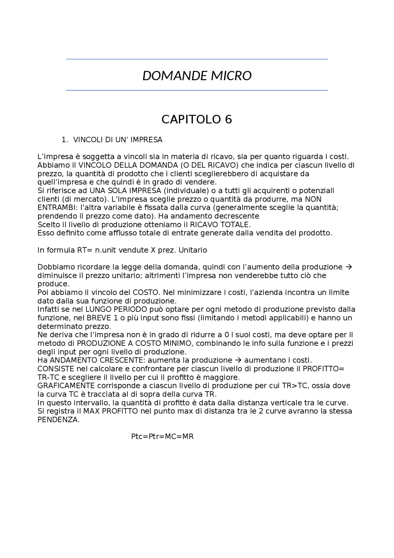 Domande Cap6 Microeconomia Dispense Di Microeconomia Docsity
