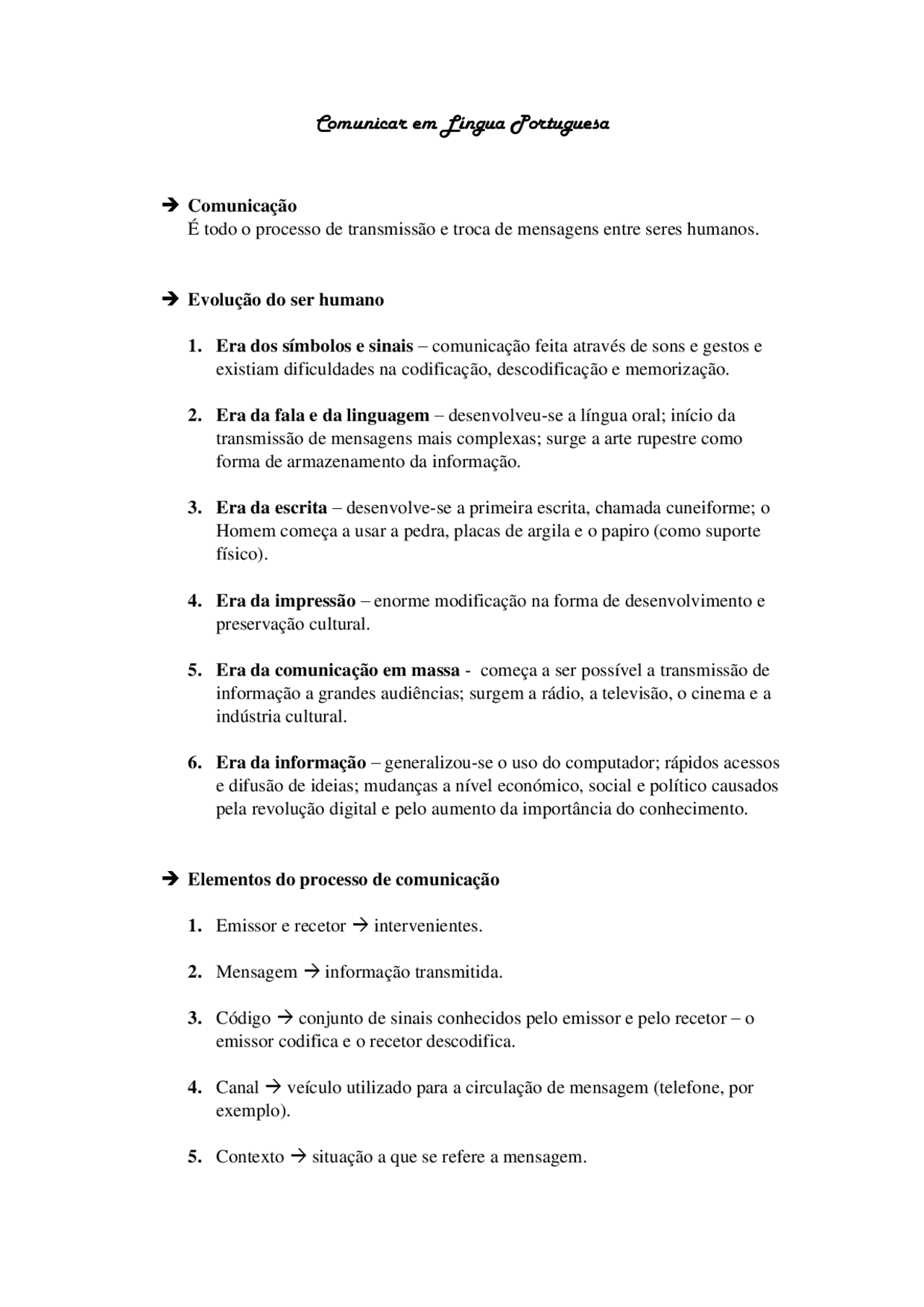 Comunicar Em Língua Portuguesa Notas De Aula Língua Portuguesa Docsity