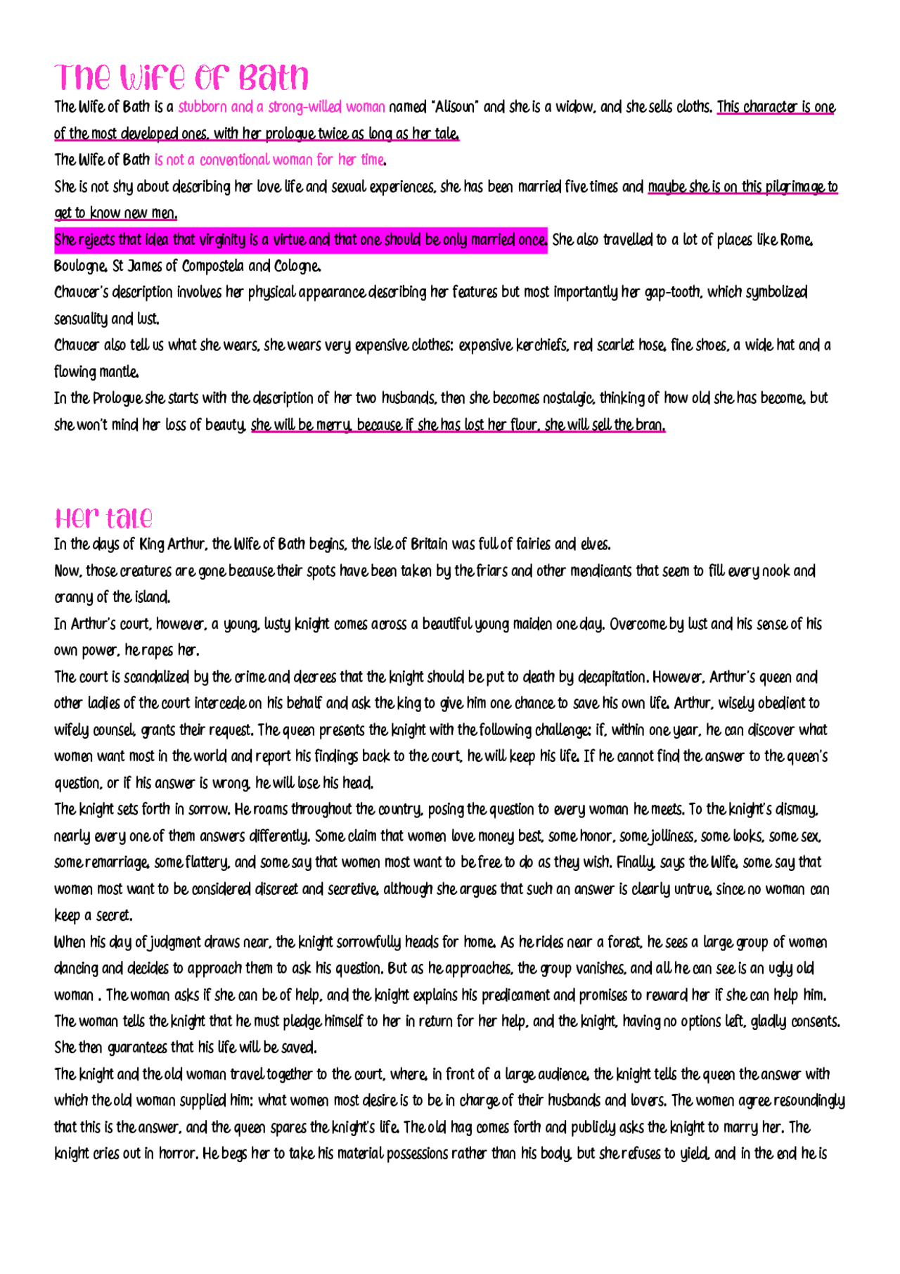 The Wife of Bath description and her tale | Appunti di Inglese | Docsity