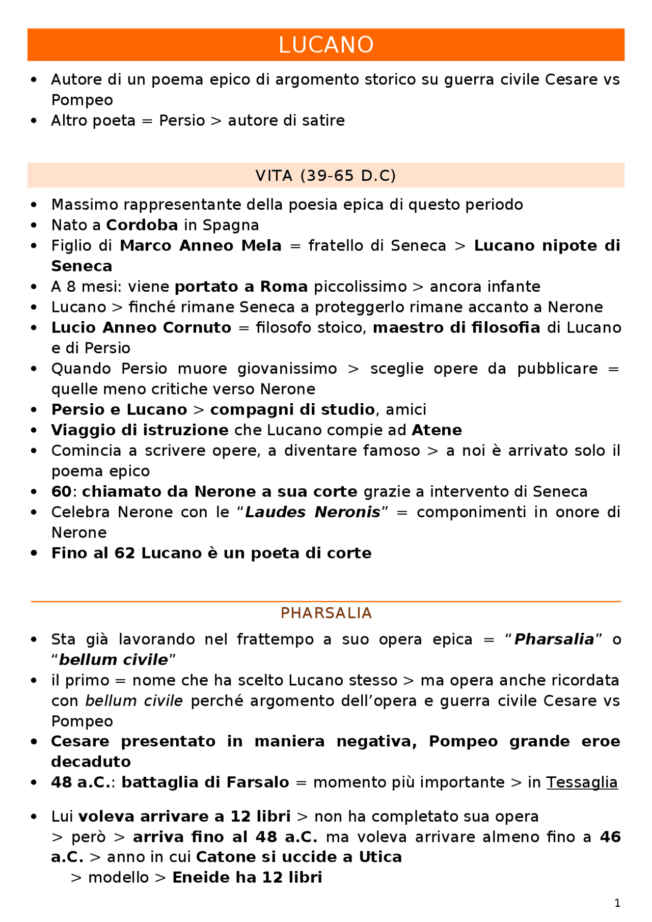 Lucano Vita E Opere Appunti Di Latino Docsity