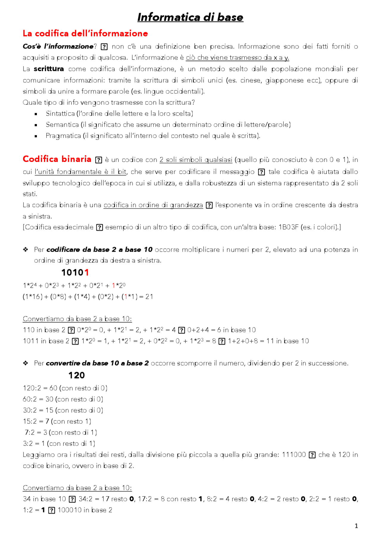 Informatica di base 2021/2022 | Appunti di Fondamenti di informatica | Docsity