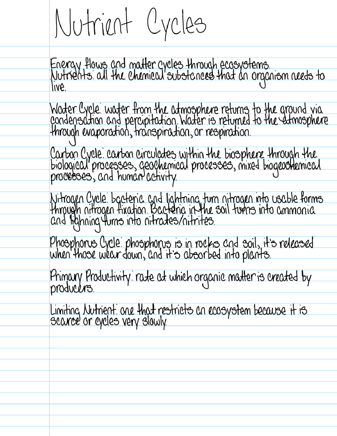 Biology 1 - Nutrient Cycle Notes | Lecture notes Biology | Docsity