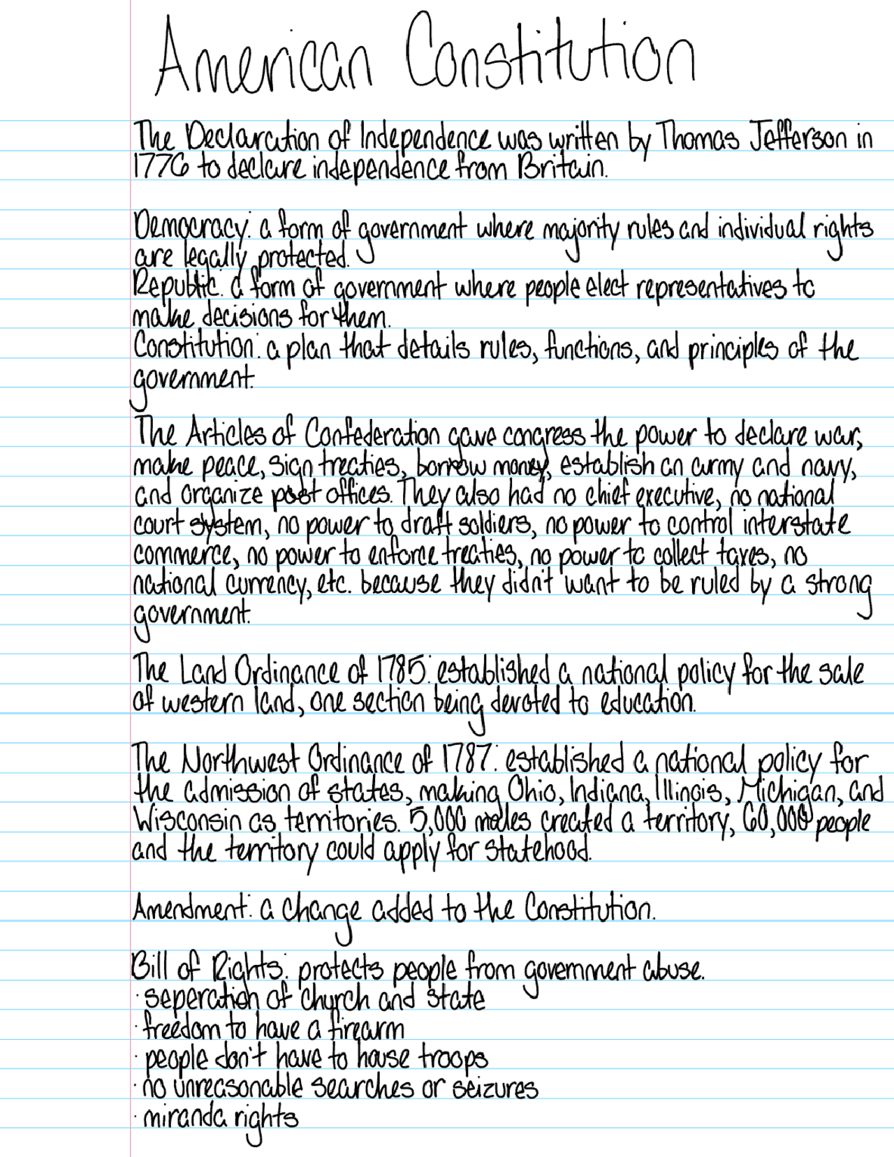 American History - Constitution Notes | Lecture notes History | Docsity