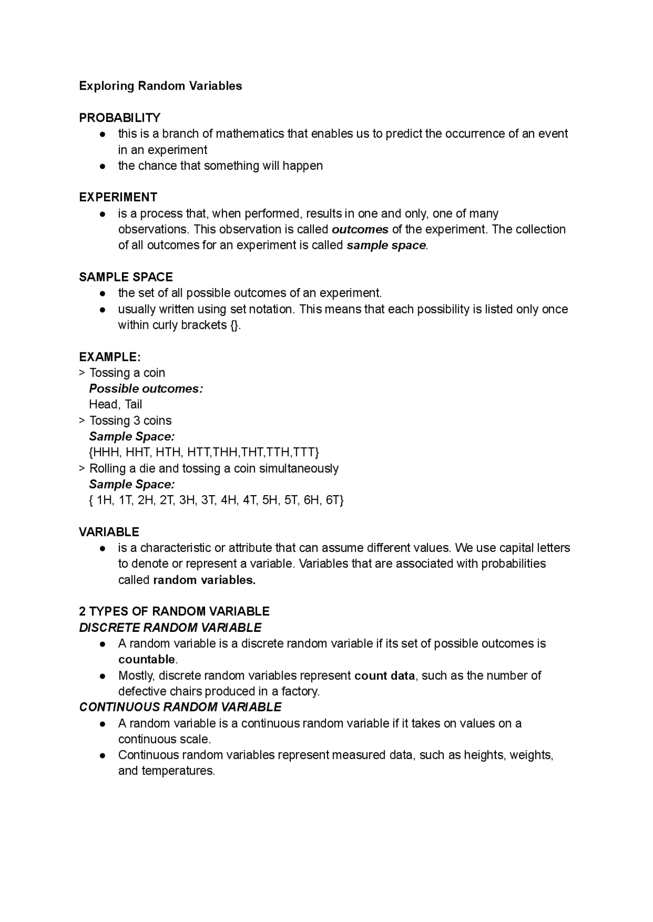 Exploring Random Variables Lecture Notes Mathematics Docsity