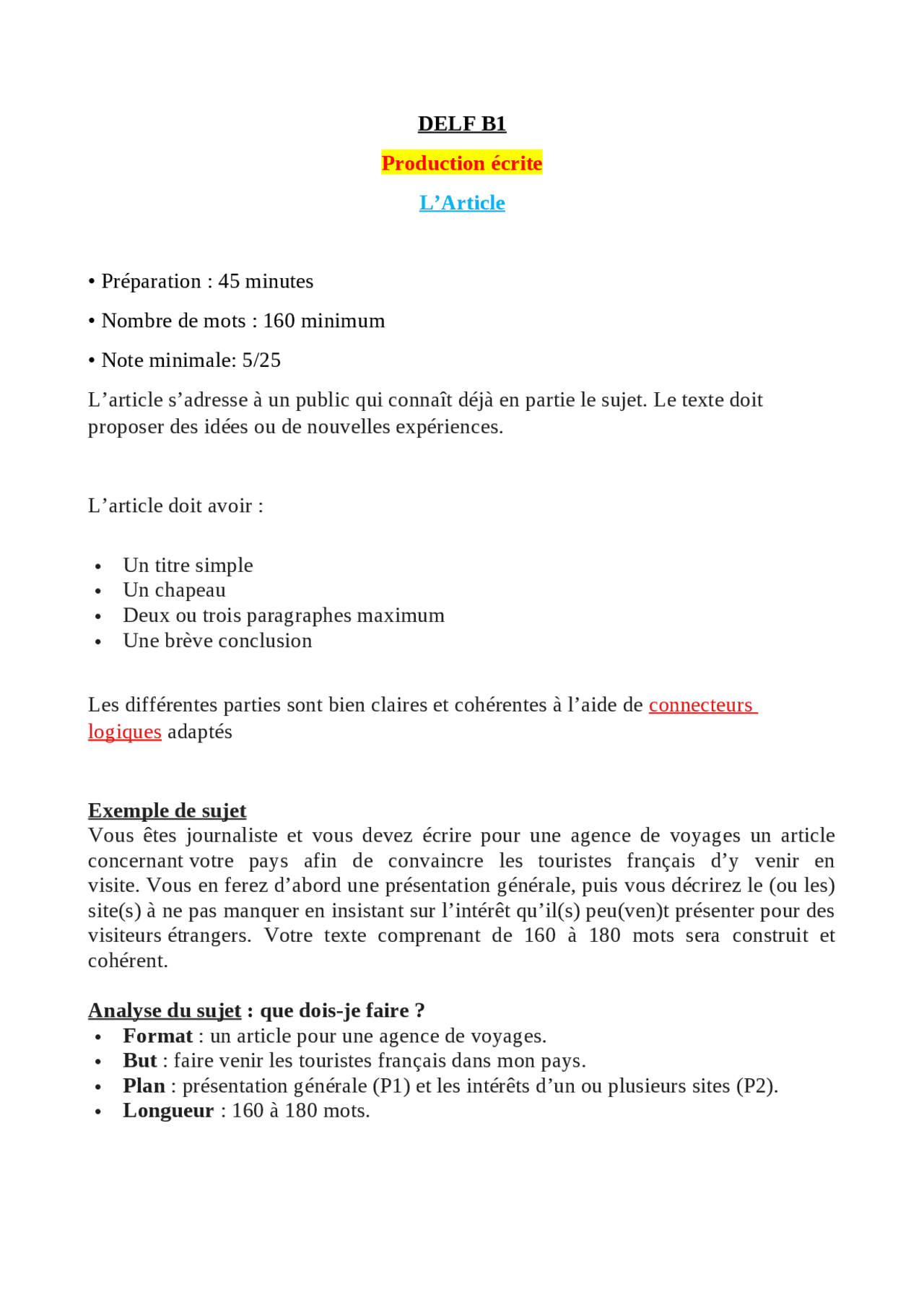 COMMENT éCRIRE UN ARTICLE POUR LE DELF B1 | Sintesi del corso di ...