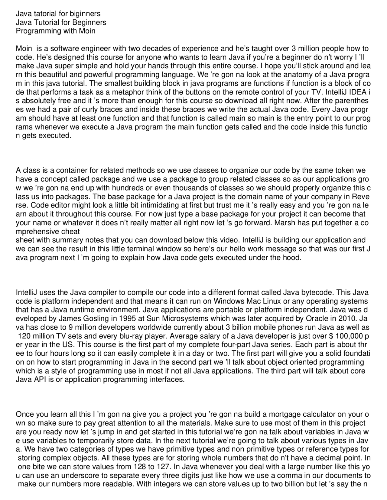 Java tatorial for biginners | Study Guides, Projects, Research Computer science | Docsity