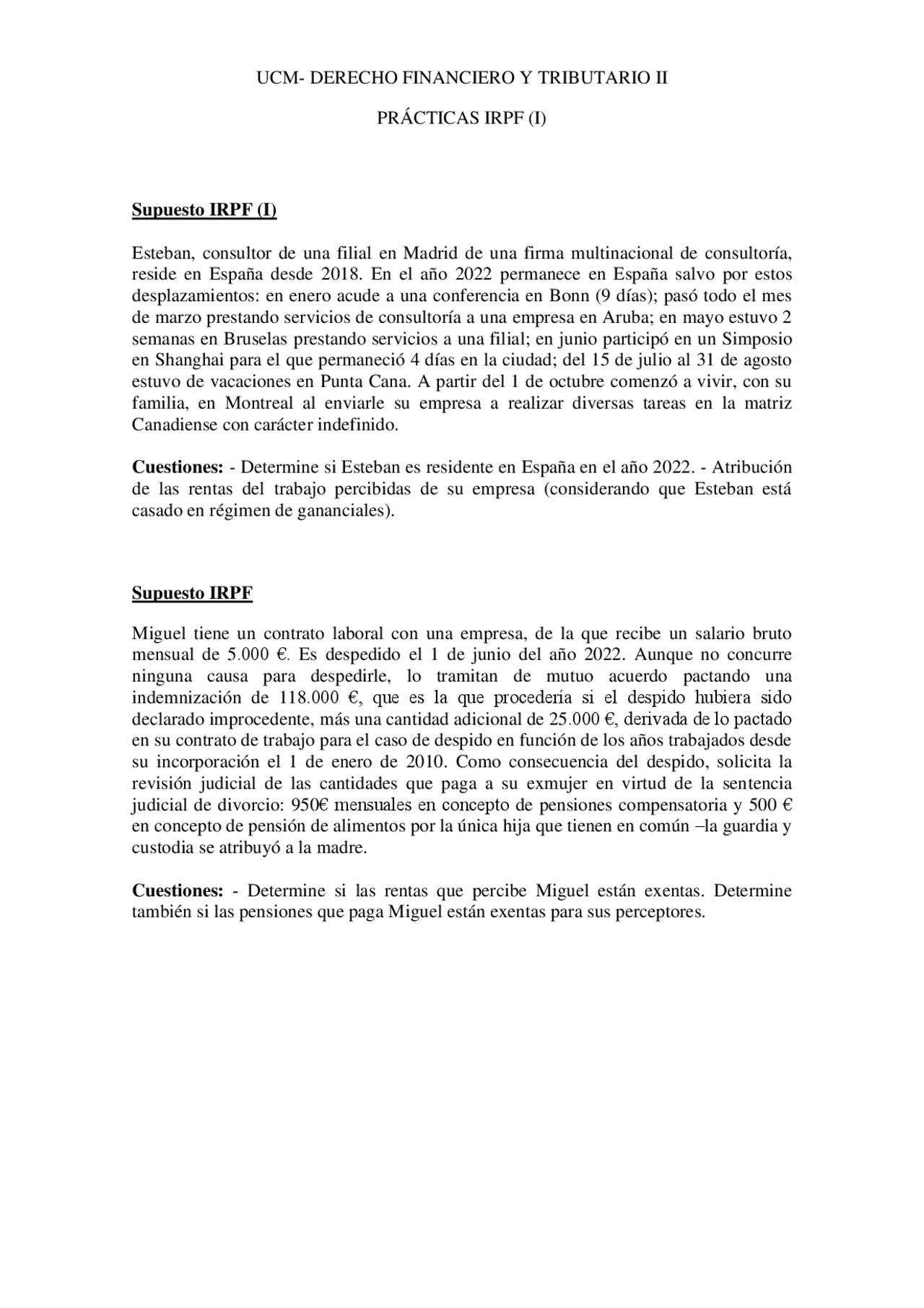 Practica Tributario Irpf Ejercicios De Derecho Financiero Y