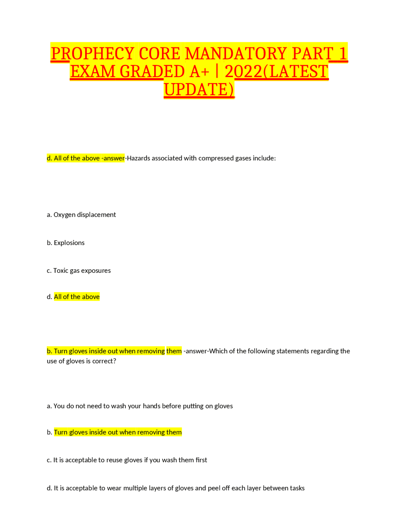 Prophecy Core Mandatory Part 1 Exam Graded A | Exams Nursing | Docsity