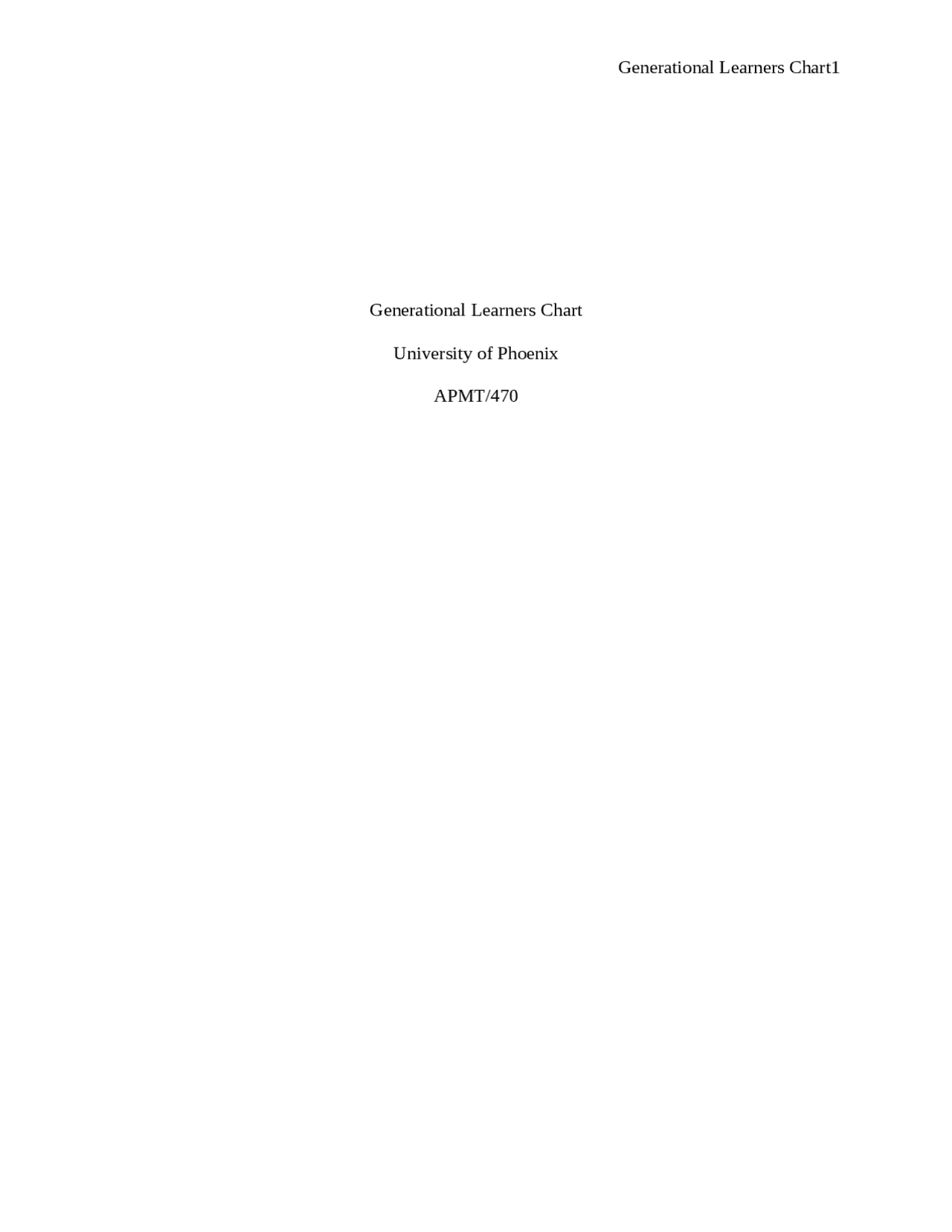 Generational Learners Chart University of Phoenix APMT/470 The Baby ...