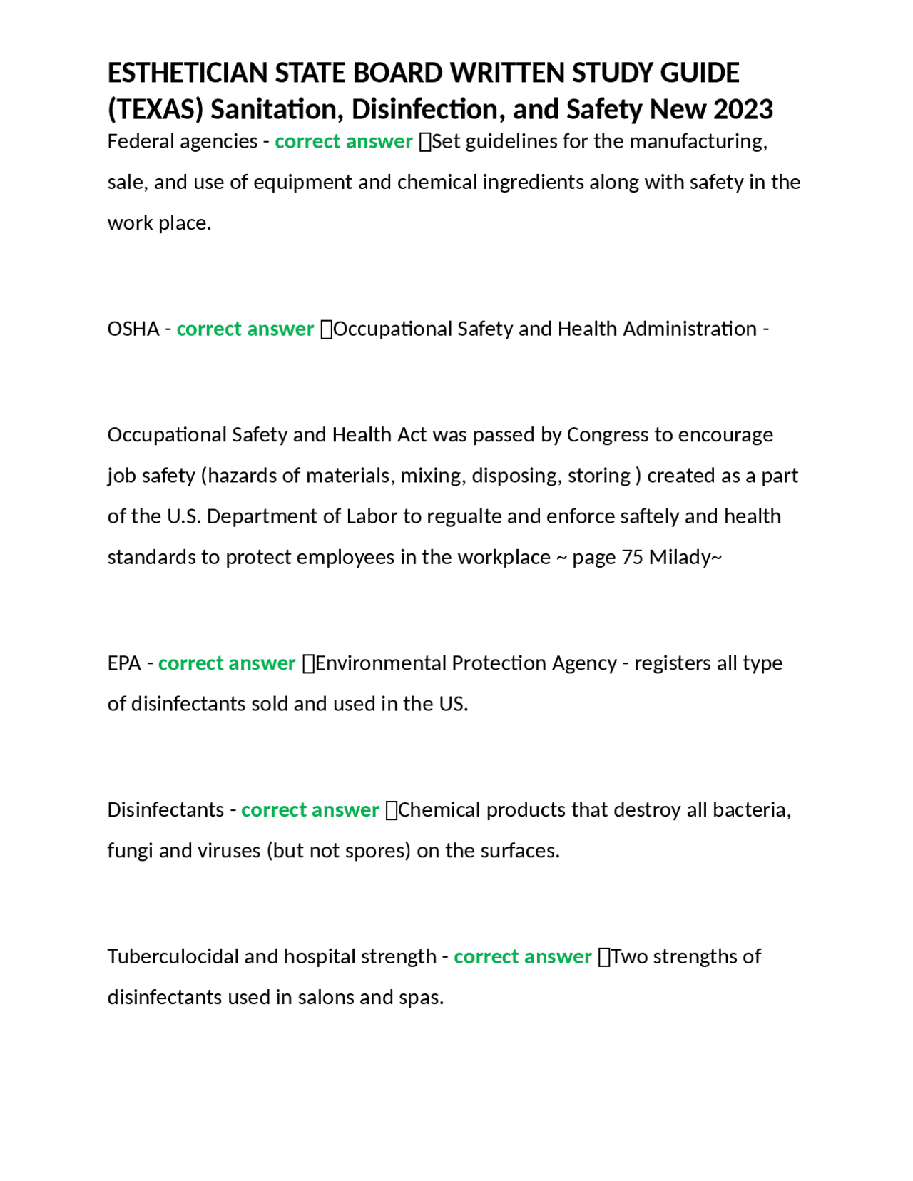 ESTHETICIAN STATE BOARD WRITTEN STUDY GUIDE (TEXAS) Sanitation ...