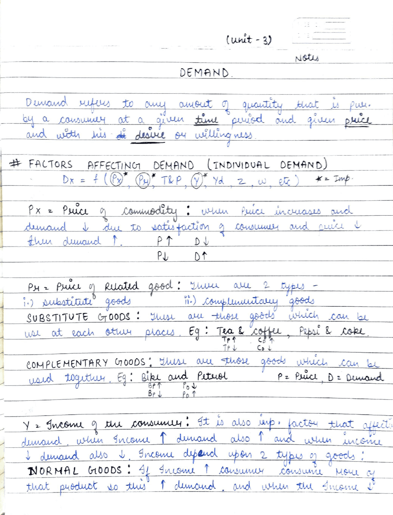 Demand and supply of economics class 12th | Summaries Economics | Docsity